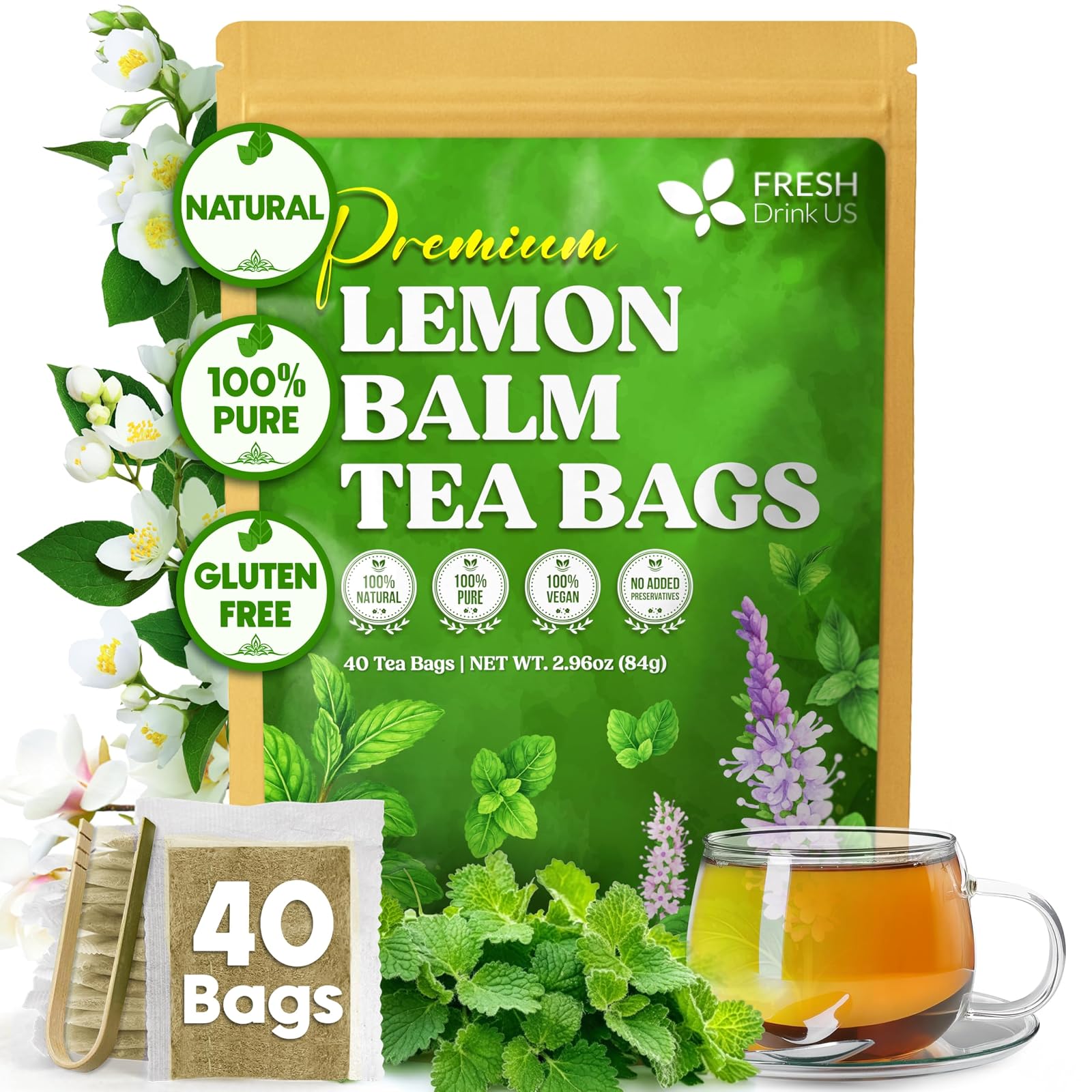 FreshDrinkUS lemon balm herbal tea bags