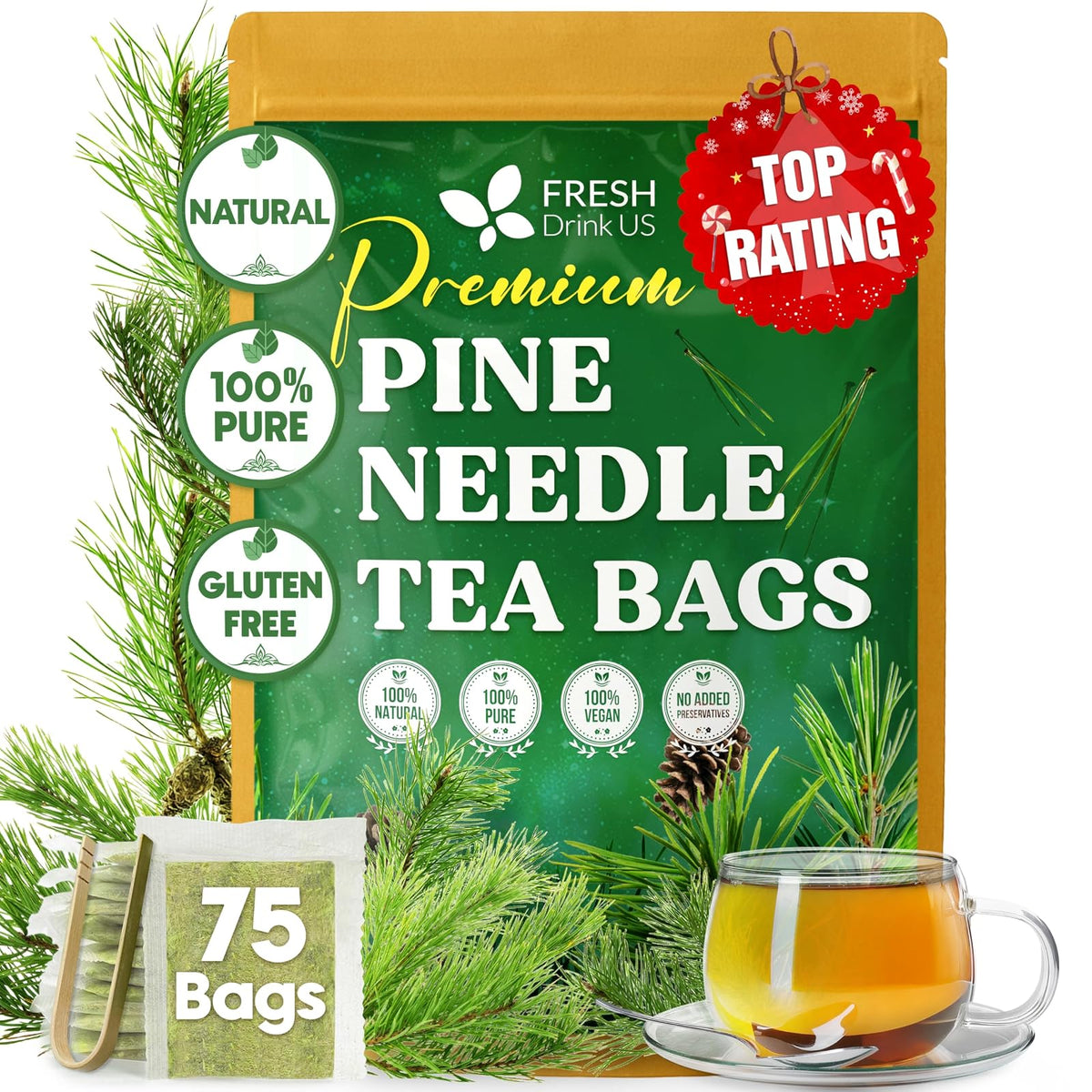 FreshDrinkUS pine needle herbal tea bags