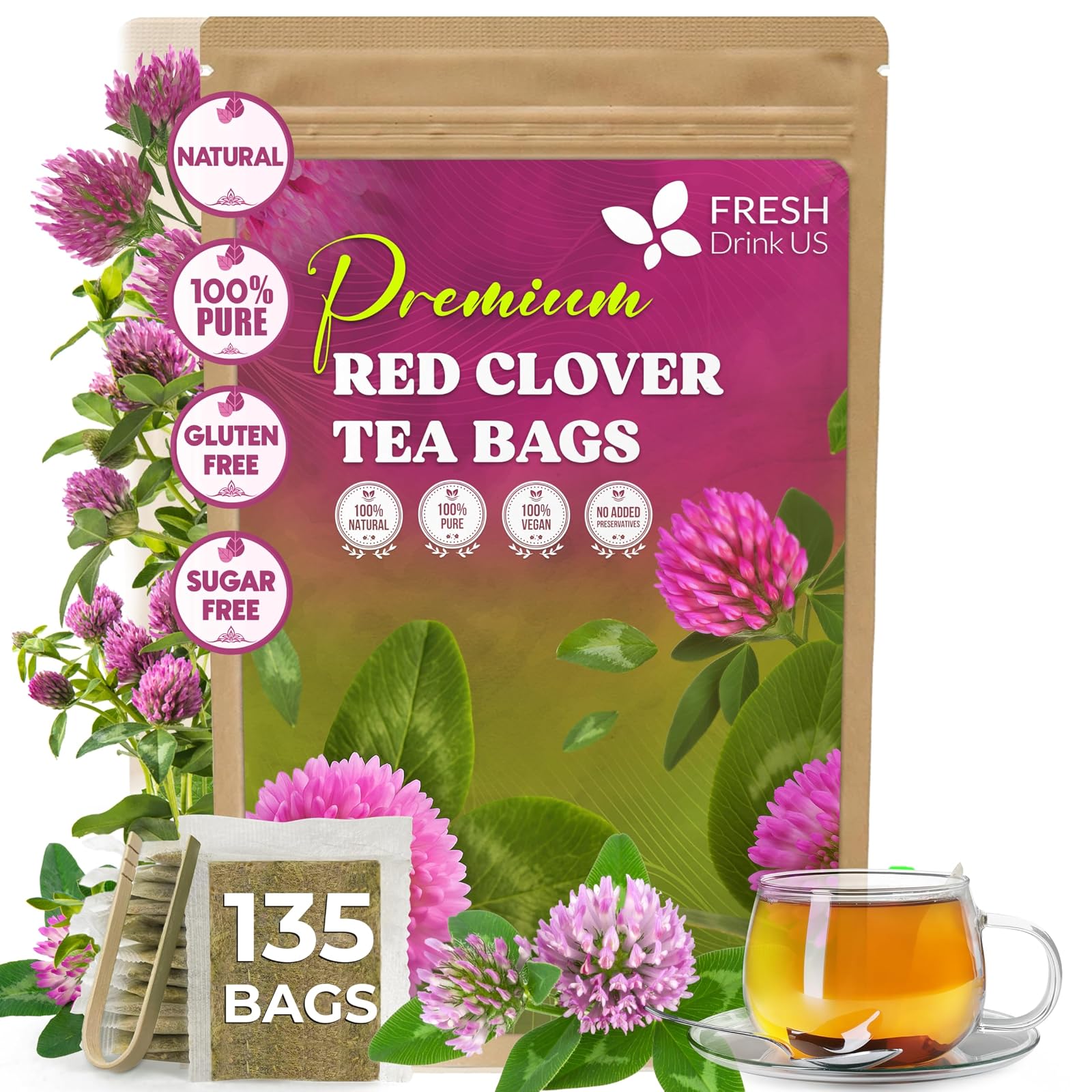 FreshDrinkUS red clover herbal tea bags