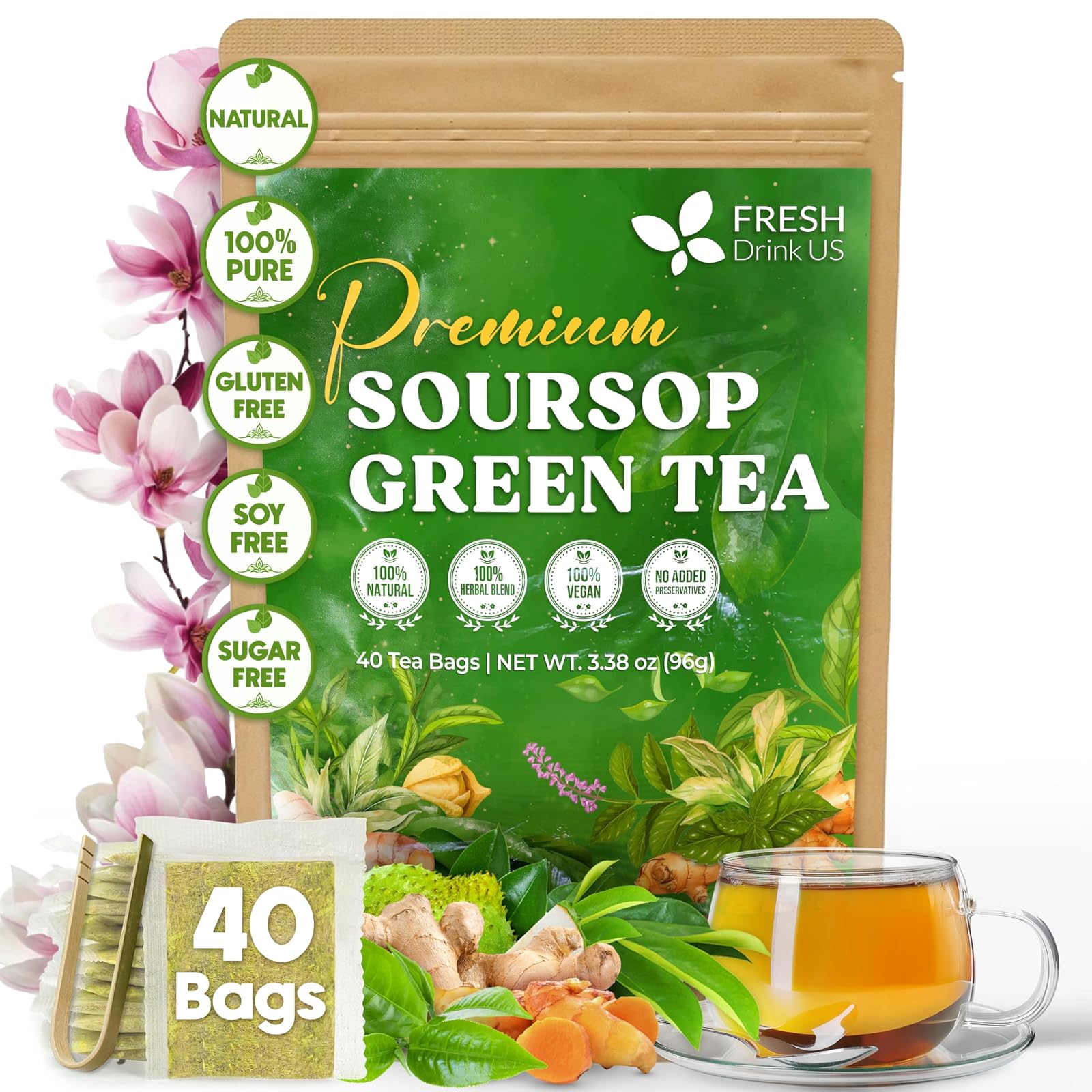 FreshDrinkUS soursop green tea bags