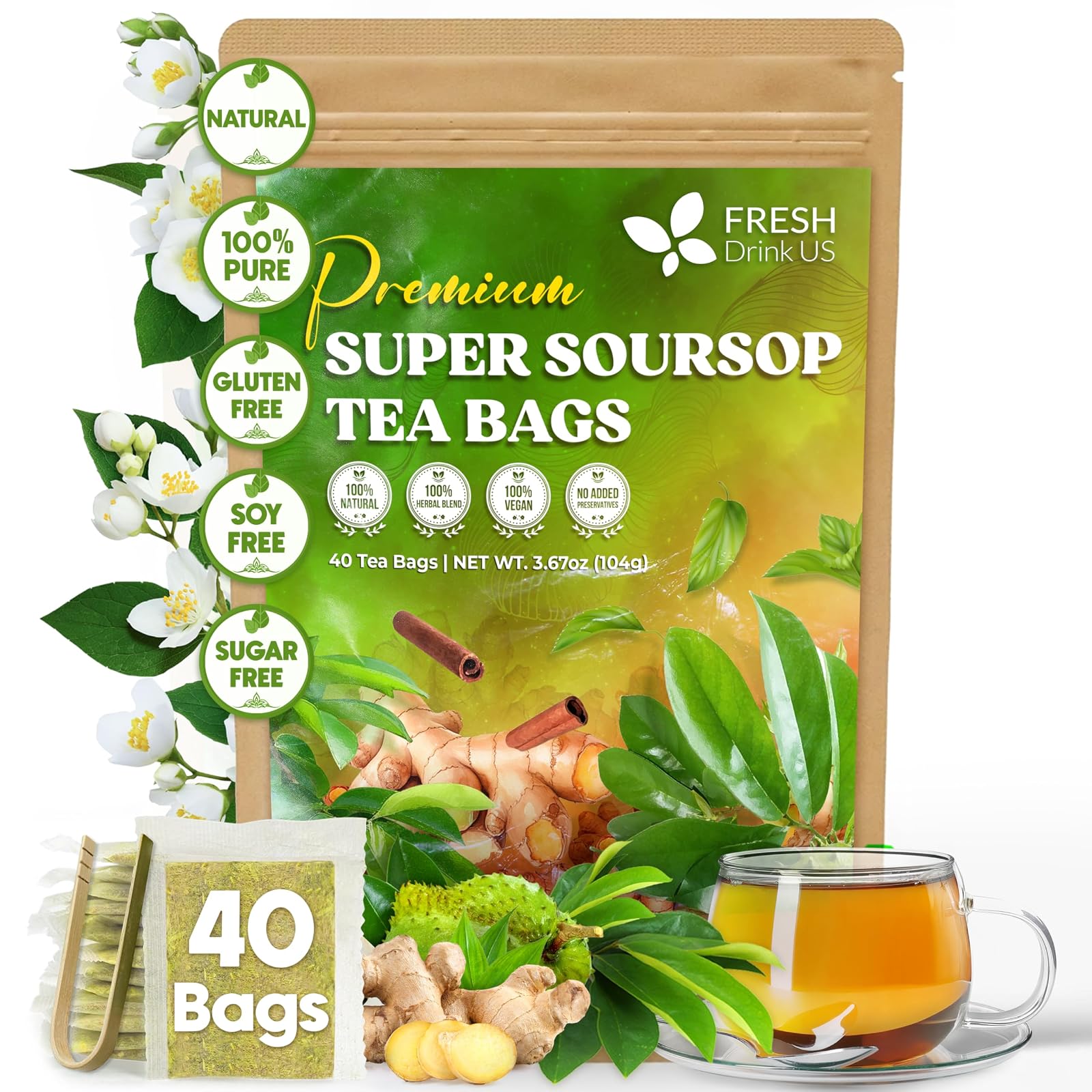 FreshDrinkUS soursop herbal tea bags