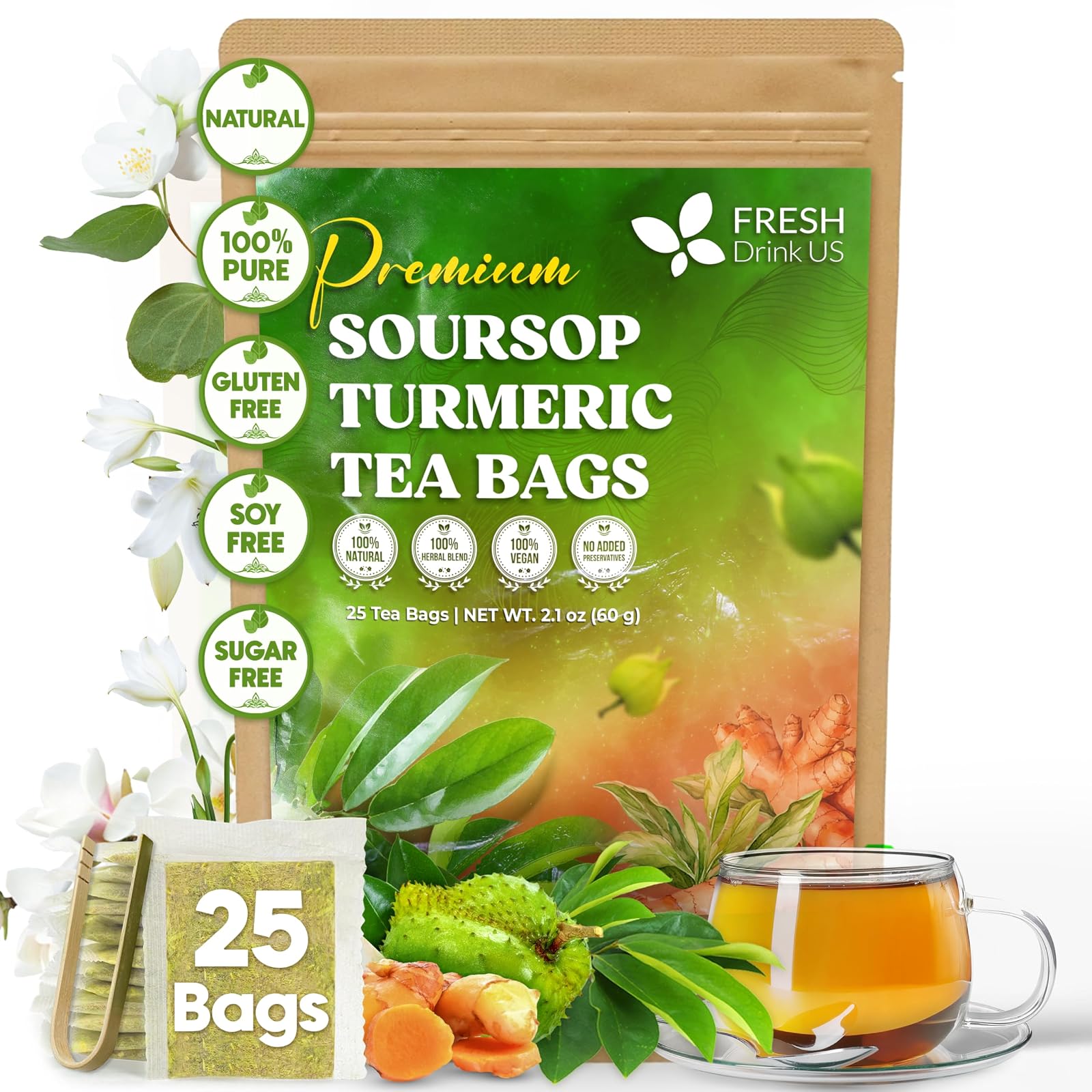 FreshDrinkUS soursop turmeric tea bags