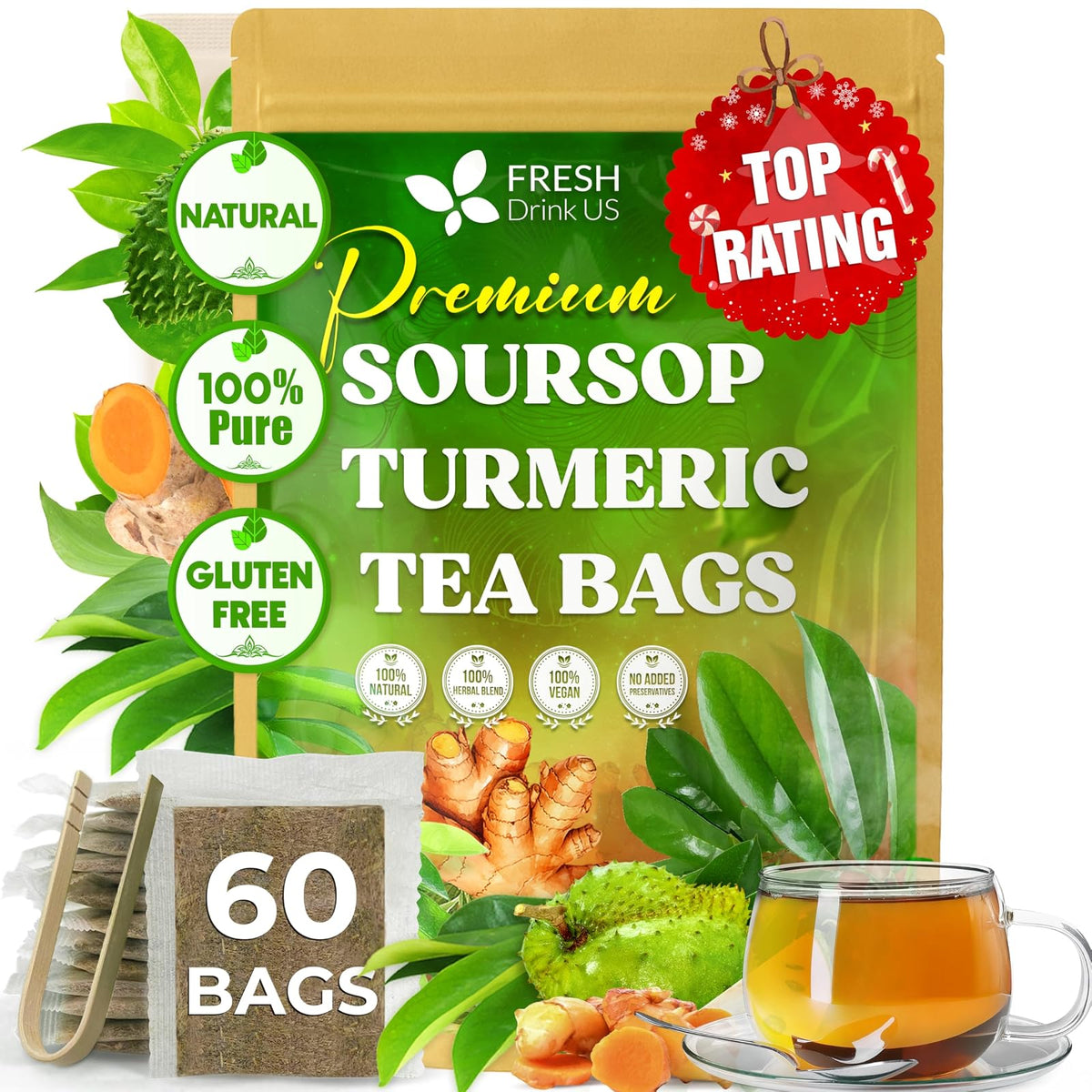 FreshDrinkUS soursop turmeric tea bags