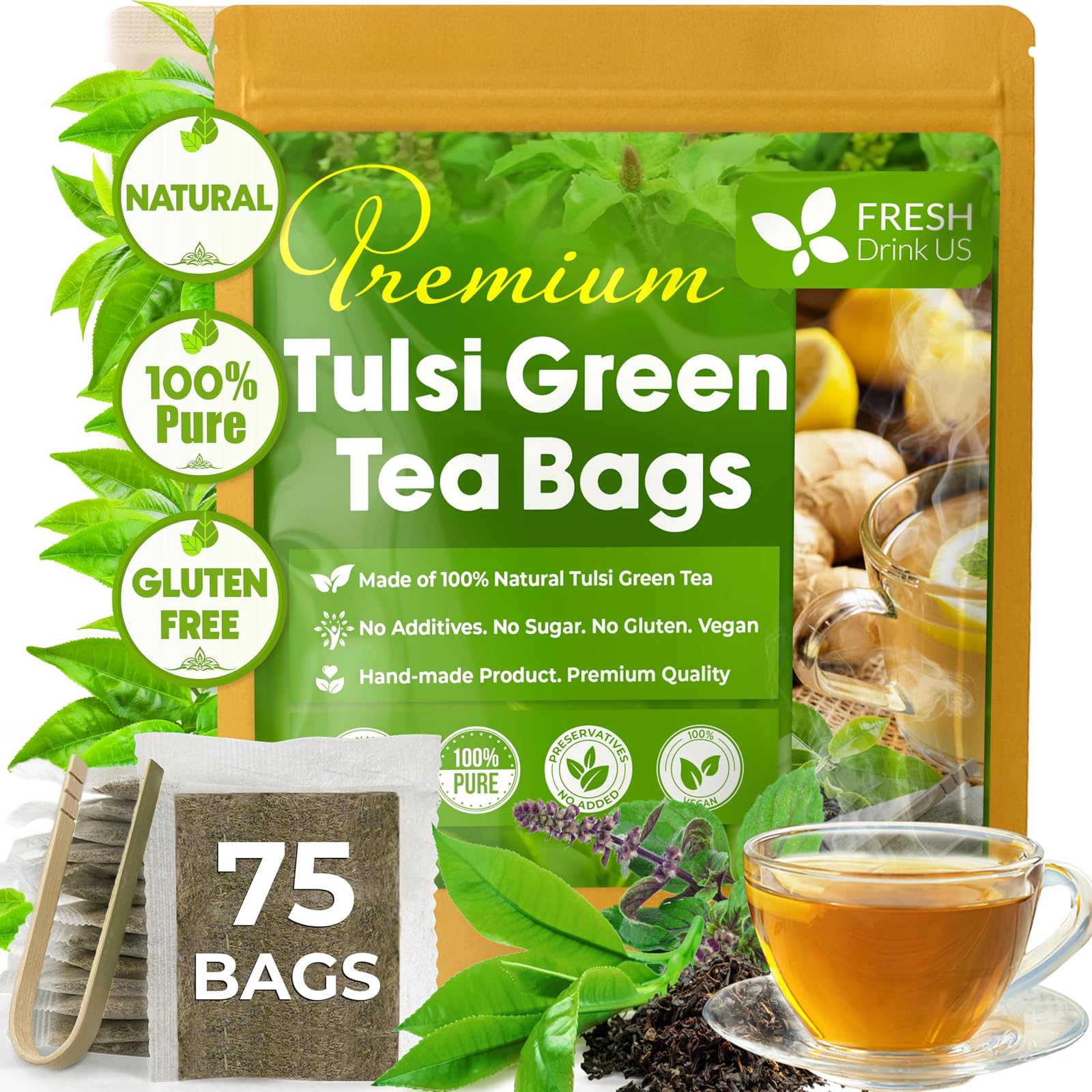 FreshDrinkUS Tulsi herbal tea bags