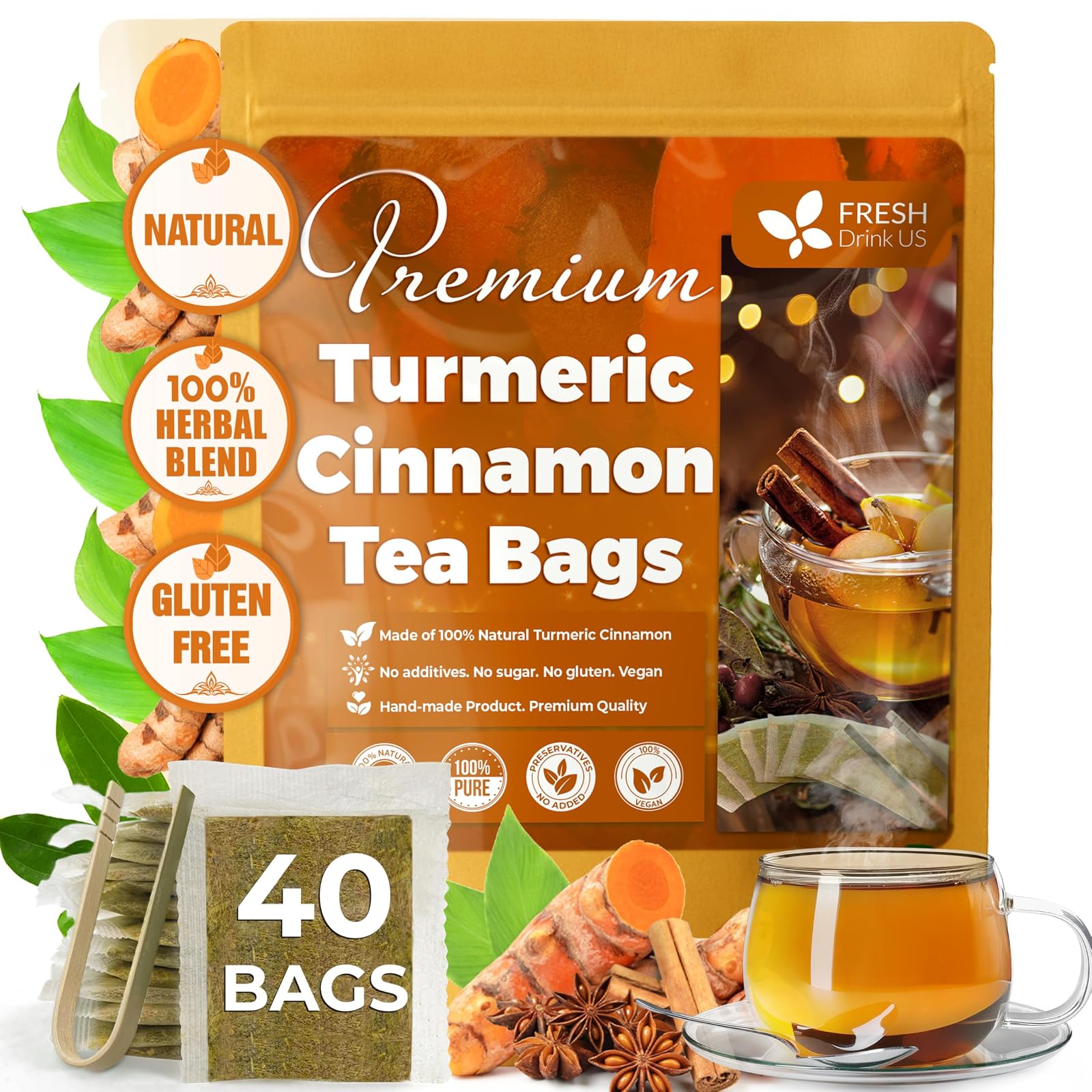 FreshDrinkUS turmeric cinnamon tea bags