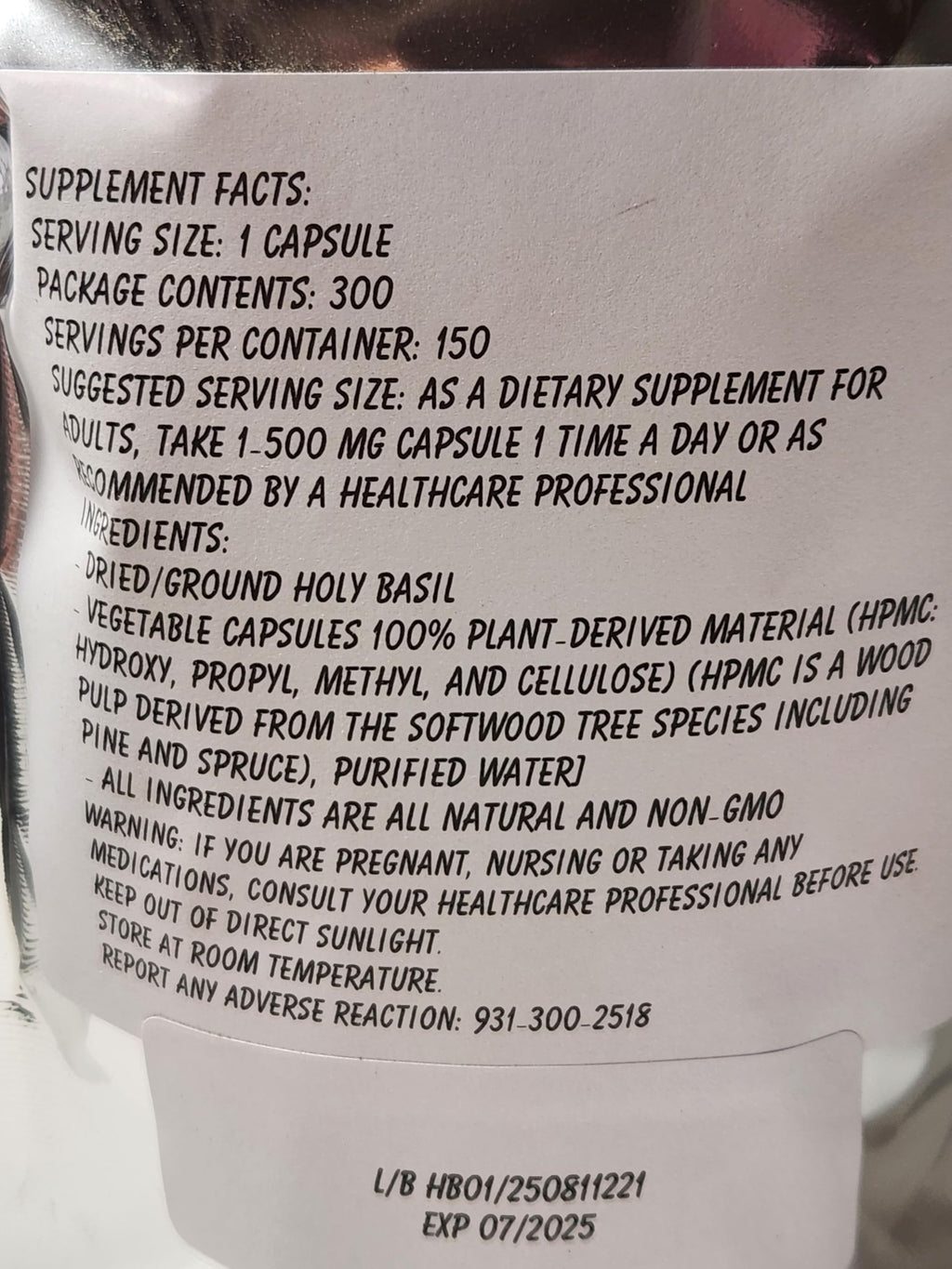 freshly made holy basil capsules