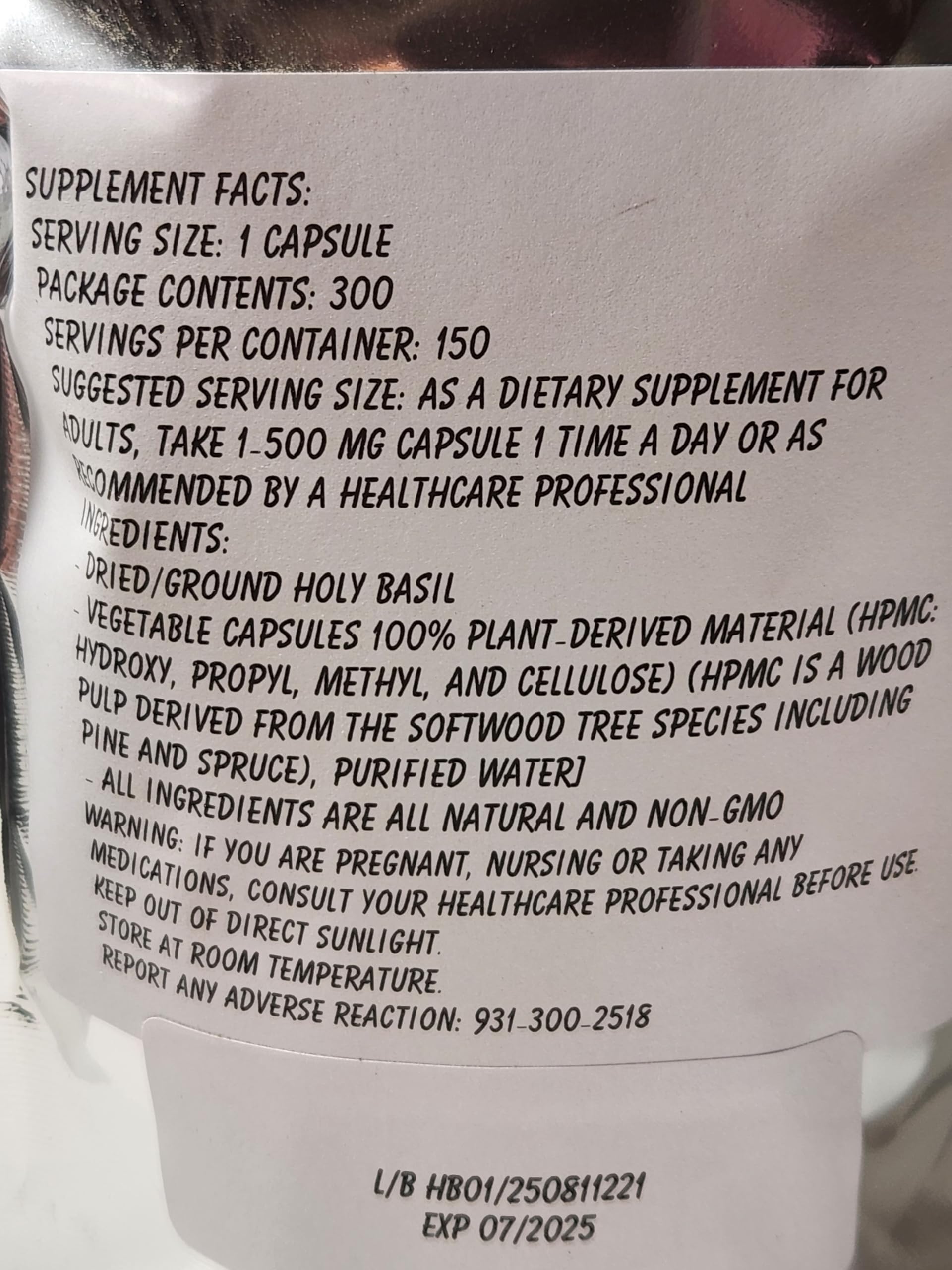 freshly made holy basil capsules