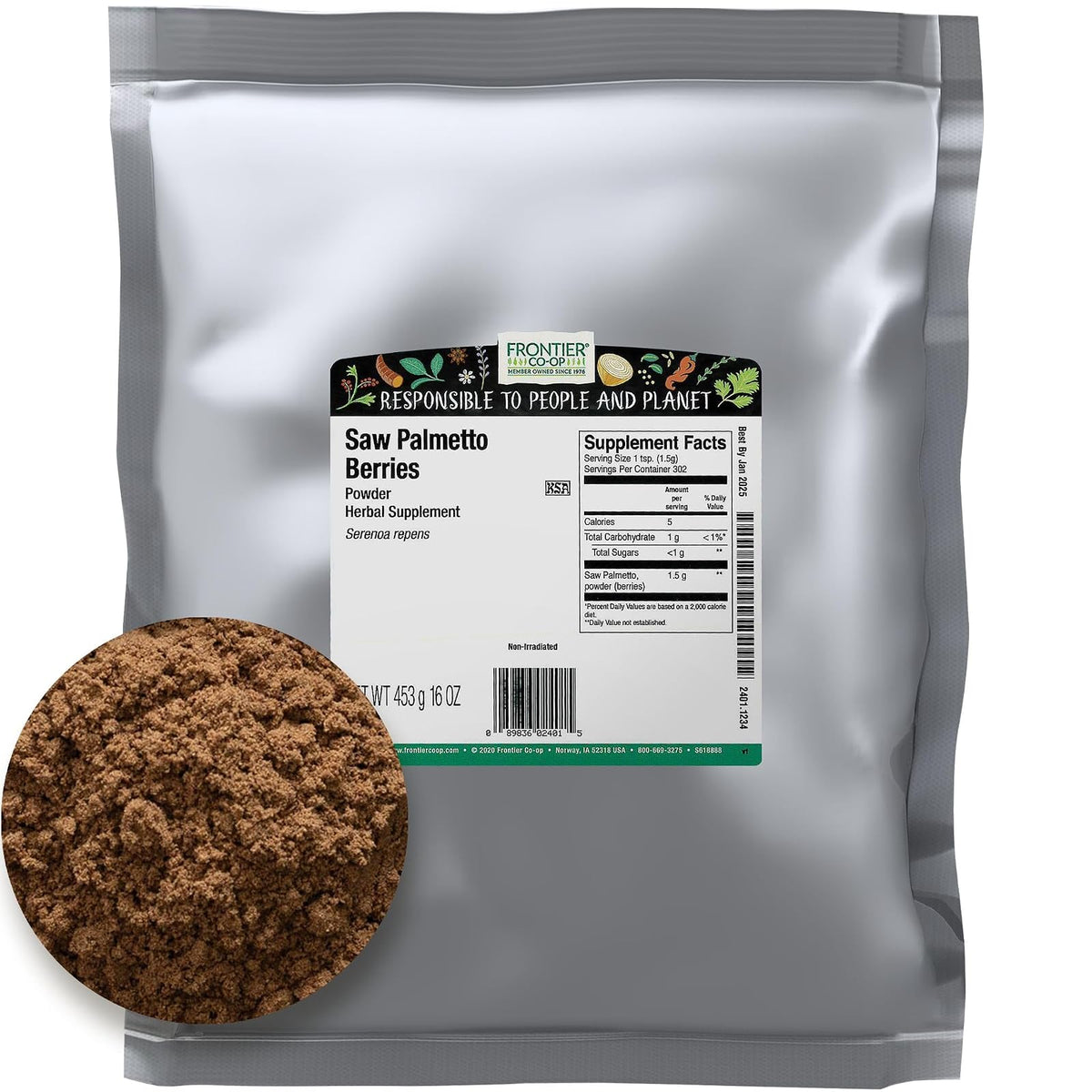 Frontier Bulk Saw Palmetto powder for hair health