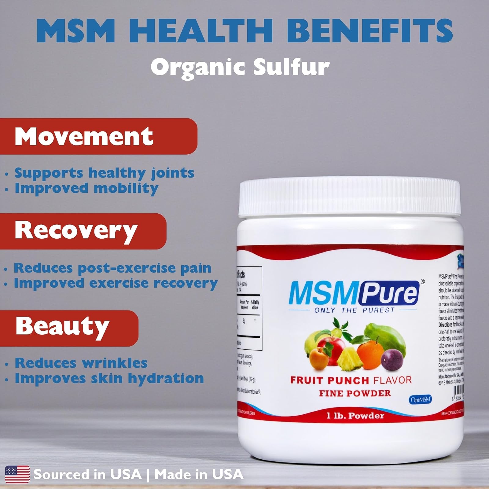 Fruit punch flavored MSM supplement
