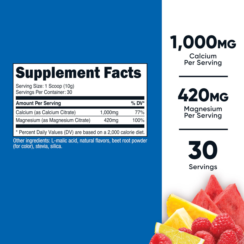 Fruit punch flavour calcium powder