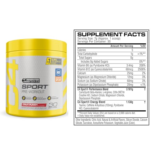 Fruit punch flavour pre-workout supplement