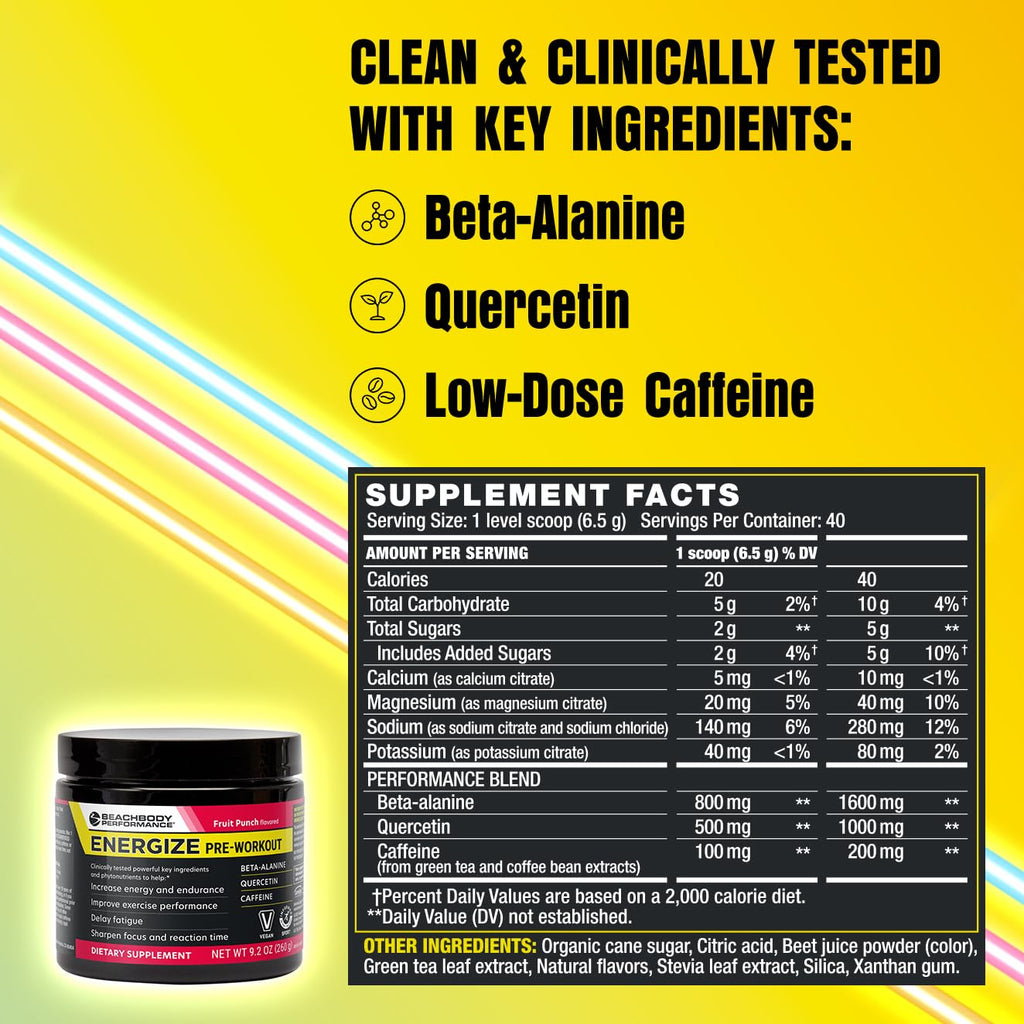 Fruit punch flavour pre-workout supplement