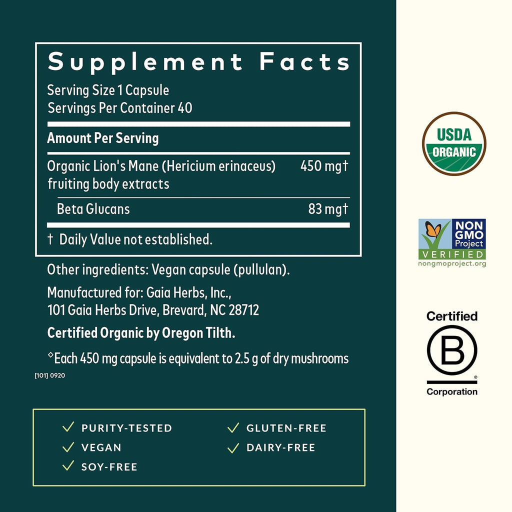 Gaia Herbs lion's mane supplement