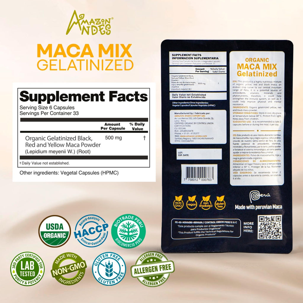 Gelatinized maca capsules for vitality