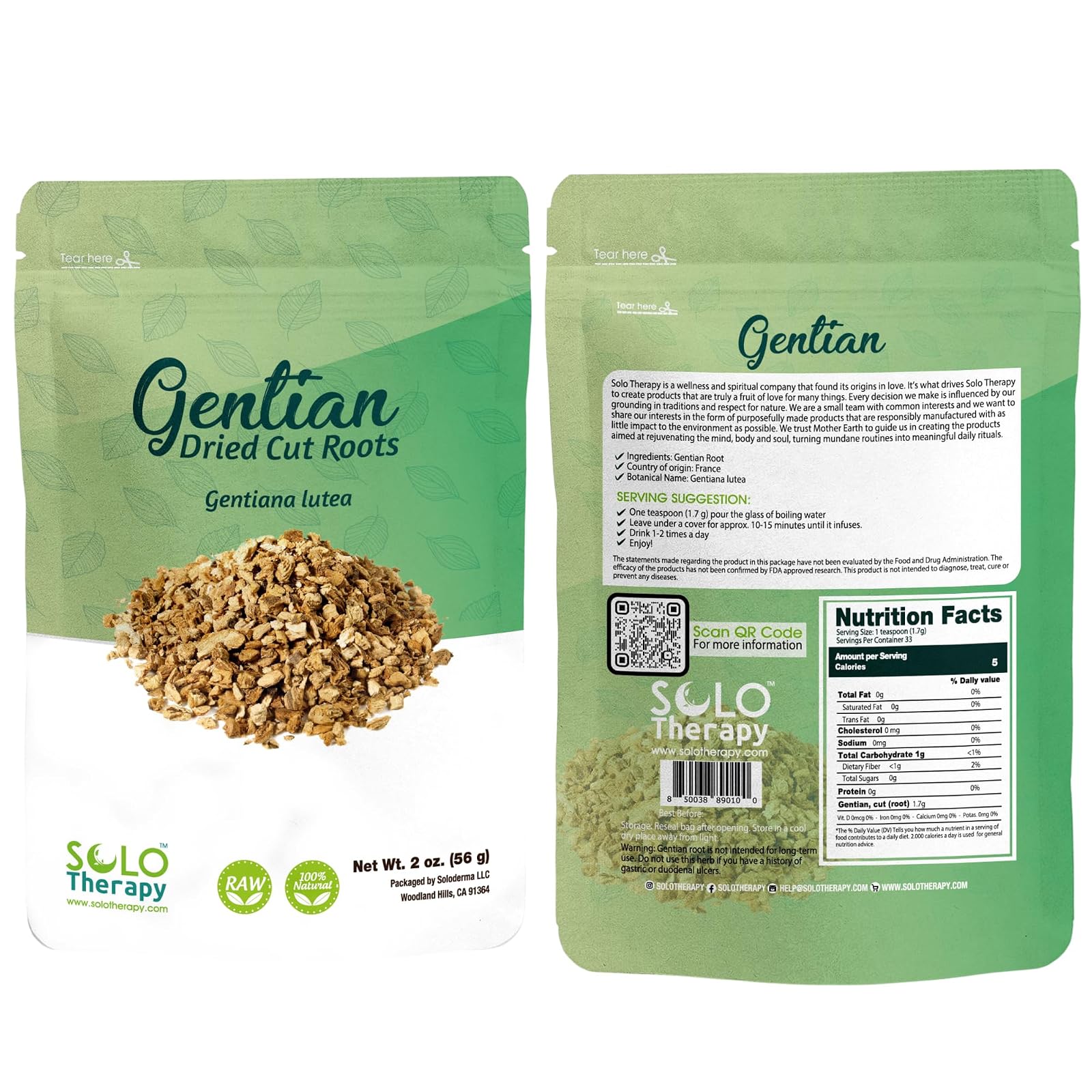 Gentian root dried cut herbal tea