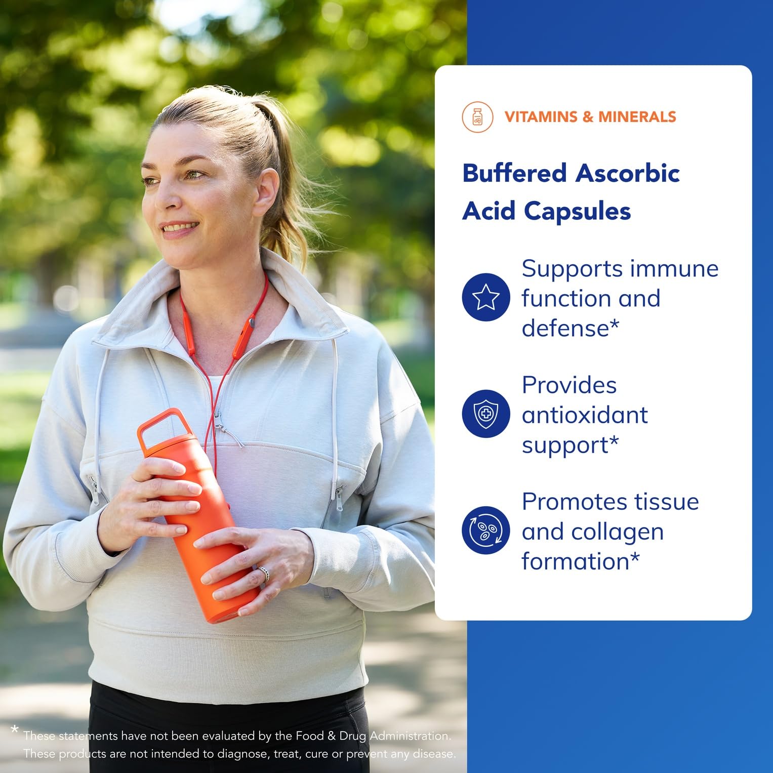 Gentle buffered ascorbic acid for sensitive stomachs
