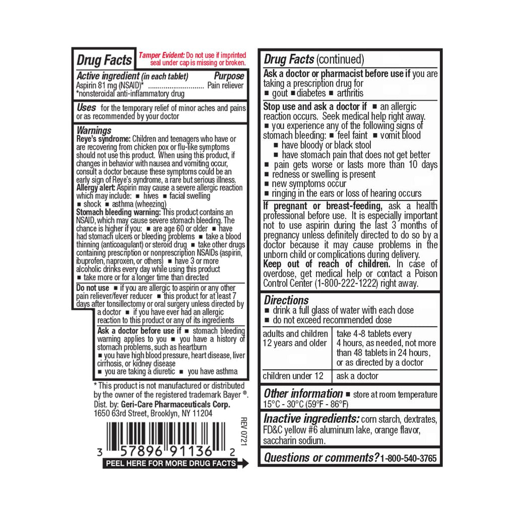 GeriCare chewable aspirin for convenience