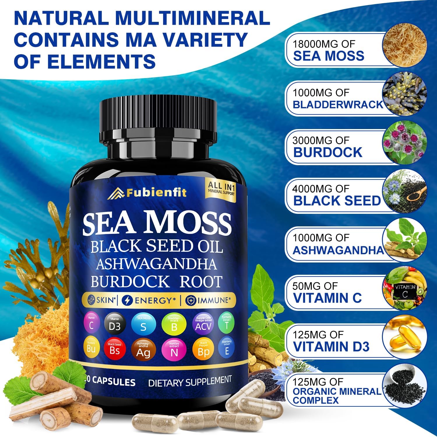Ginger infused sea moss capsules