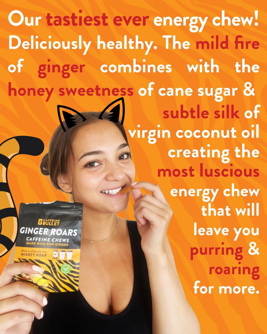 Ginger Roars energy gummies with 33 mg caffeine