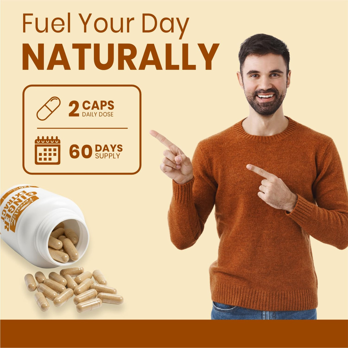 Ginger root vegan capsules for energy
