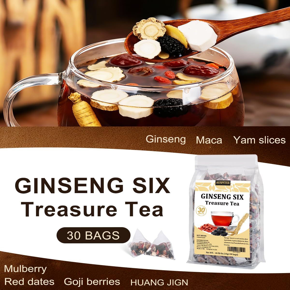 Ginger tea with six treasures