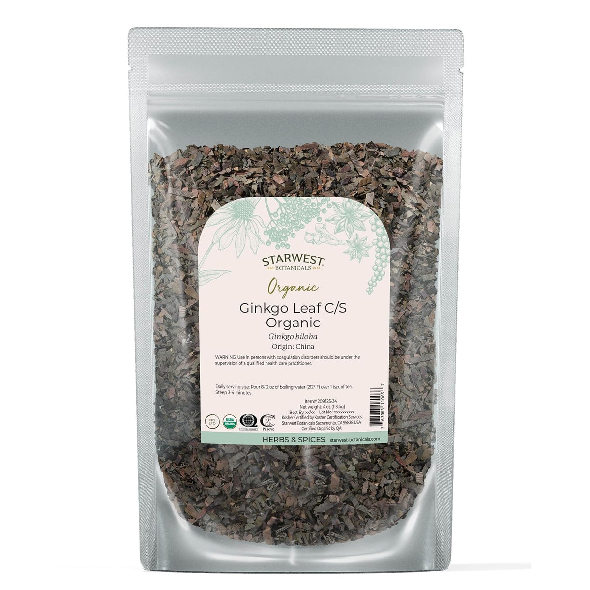 ginkgo biloba herbal supplement pouch