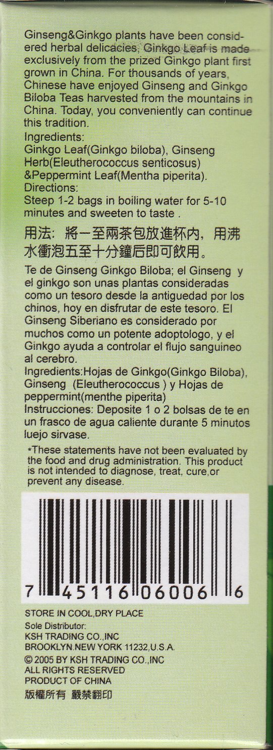 Ginkgo Biloba herbal tea bags