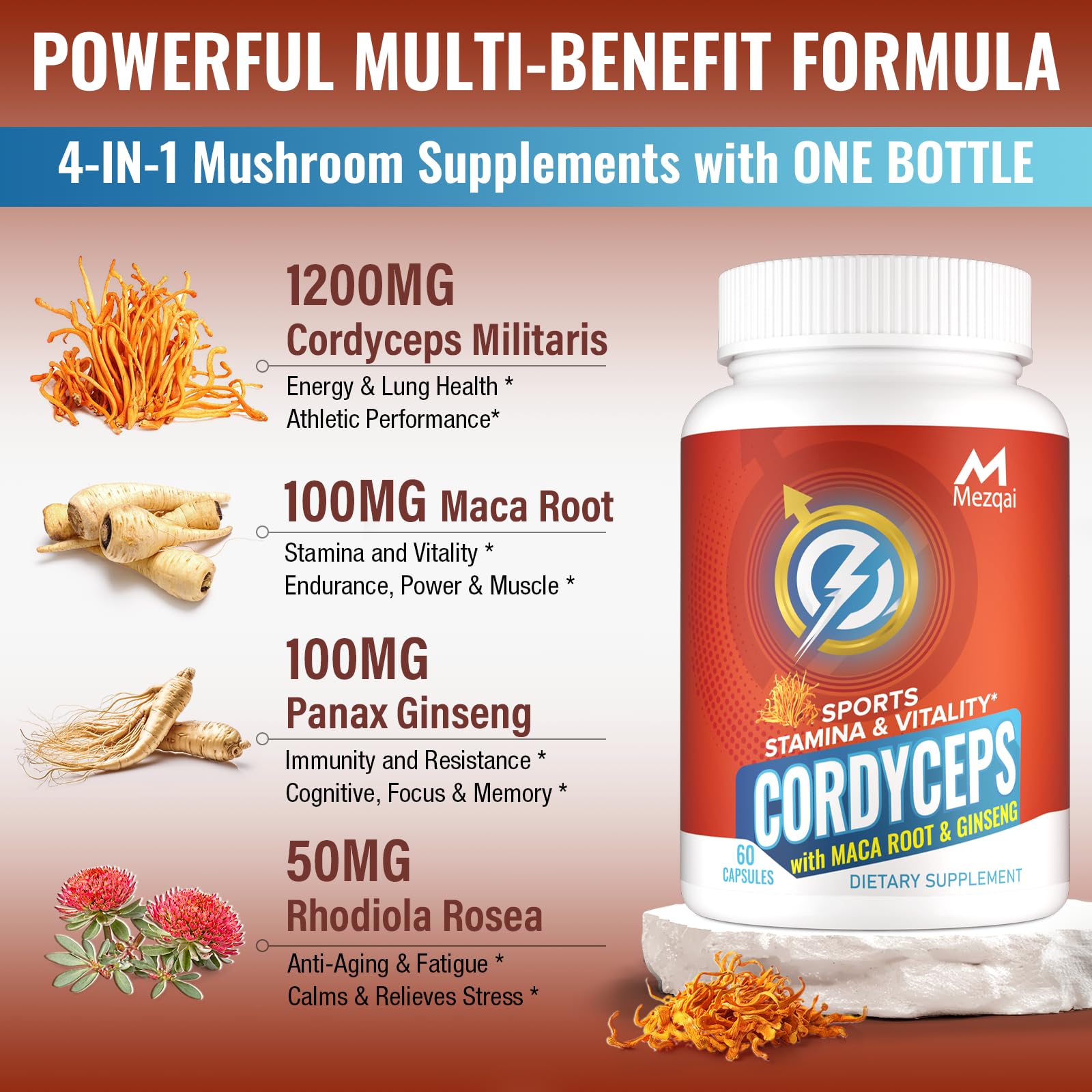 Ginseng infused Cordyceps supplements