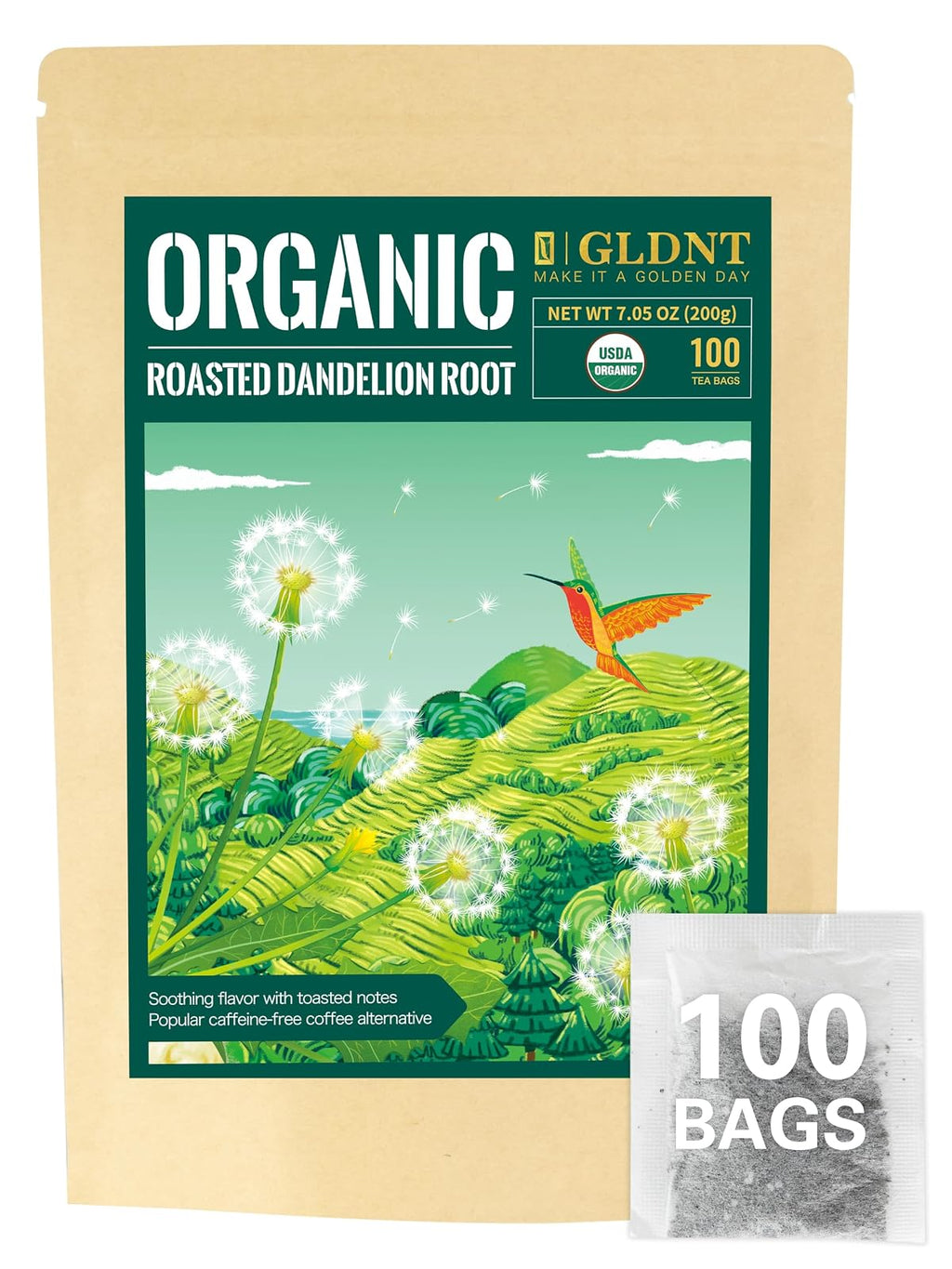 GLDNT organic dandelion root tea bags
