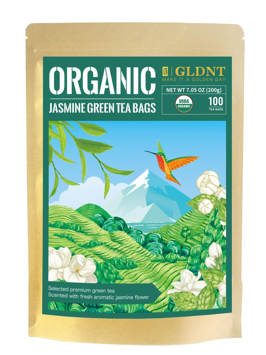 GLDNT organic jasmine green tea bags