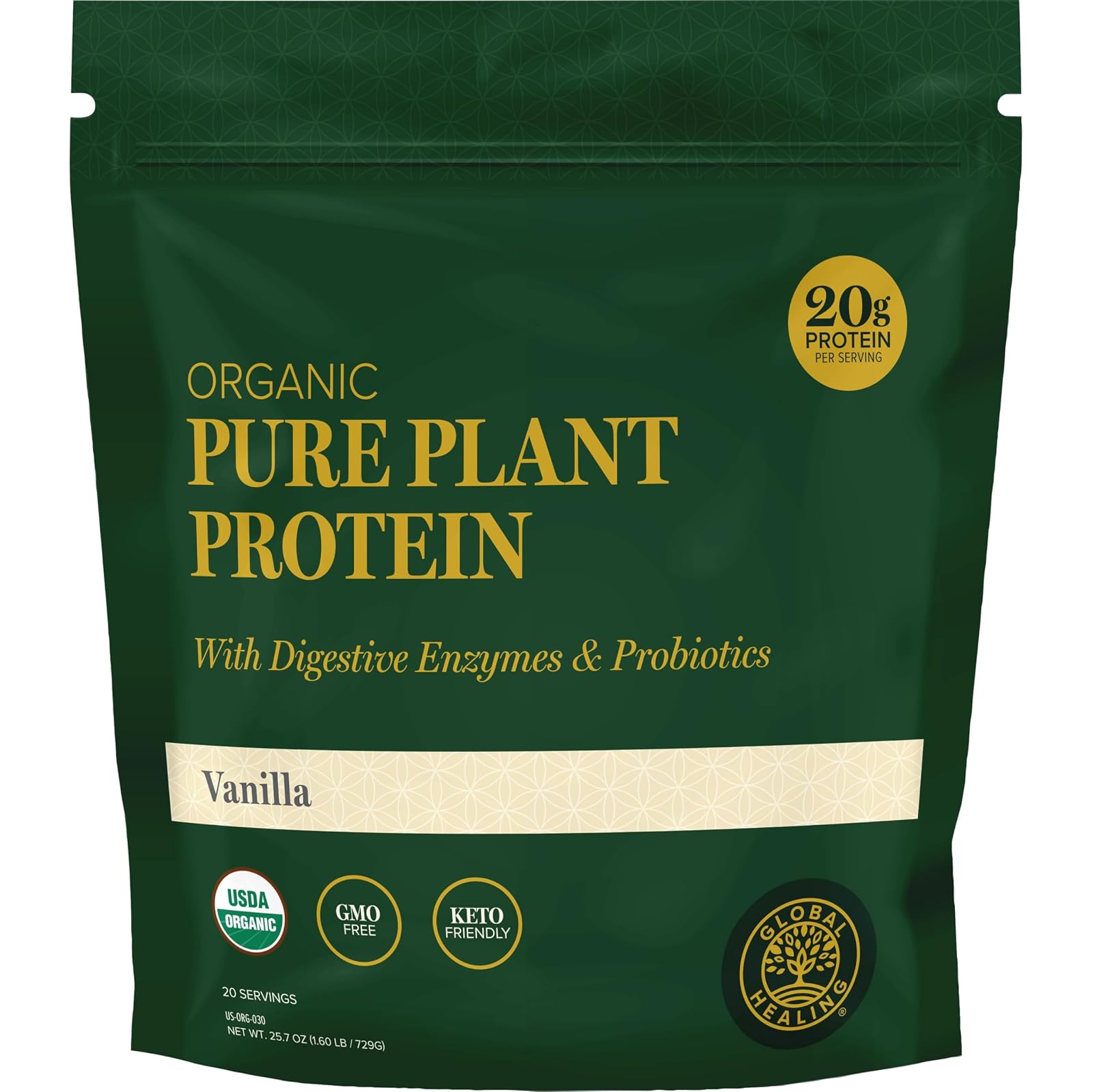 Global Healing organic vanilla protein powder