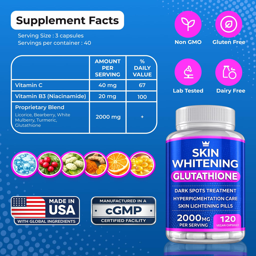 Glutathione whitening pills for glowing skin