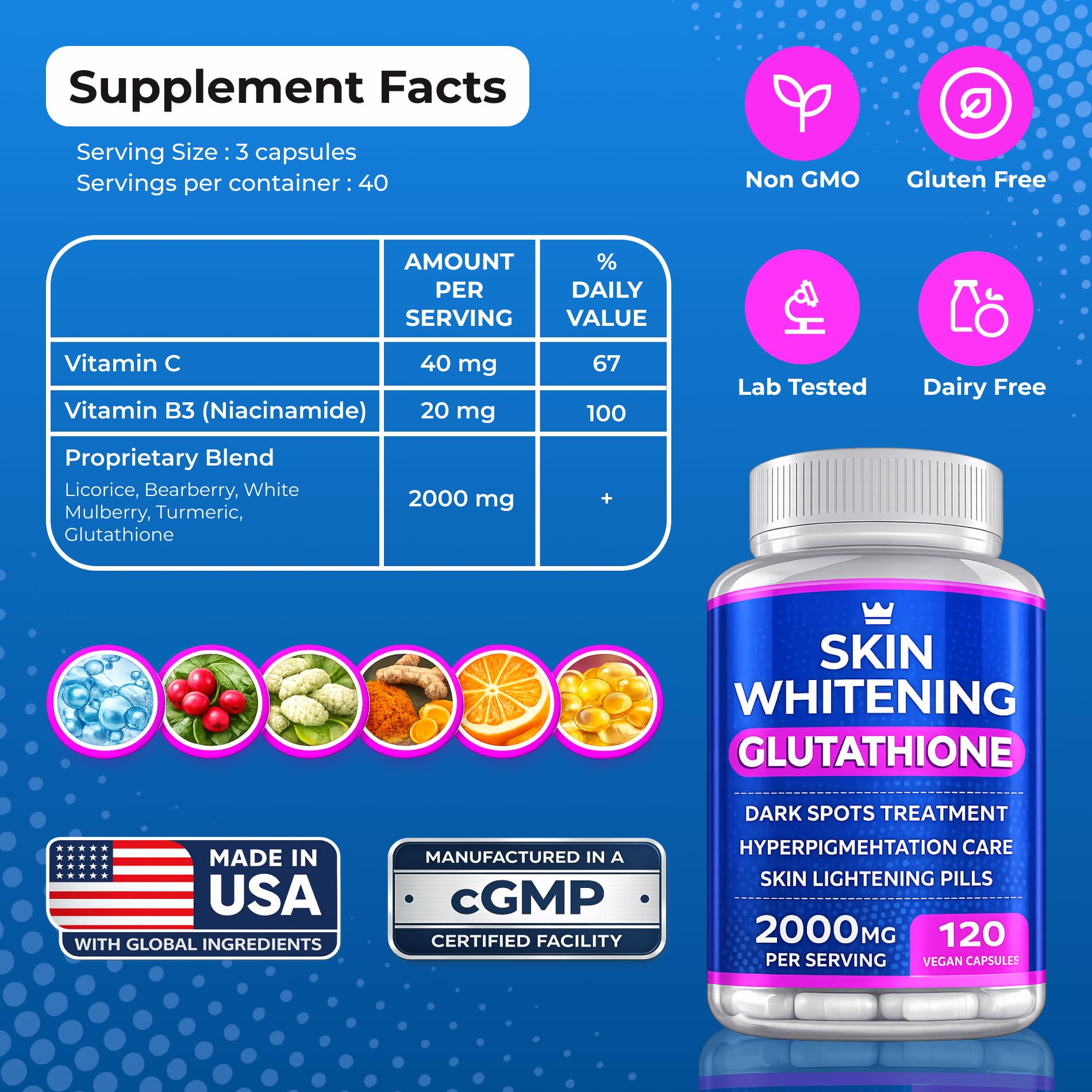 Glutathione whitening pills for glowing skin
