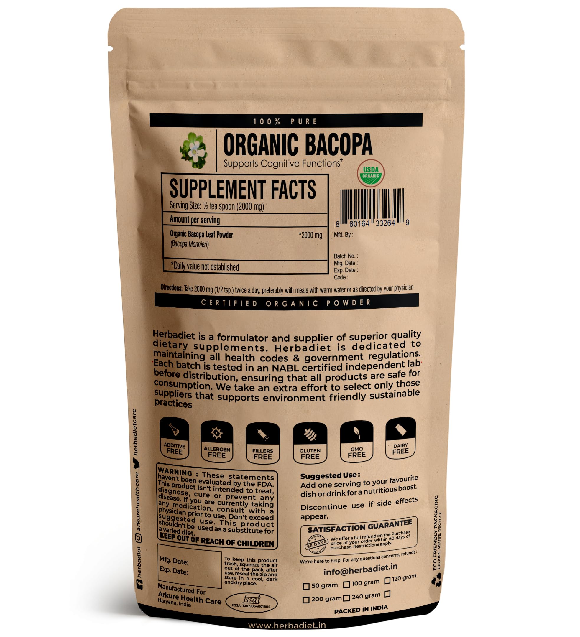 gluten free bacopa monnieri powder