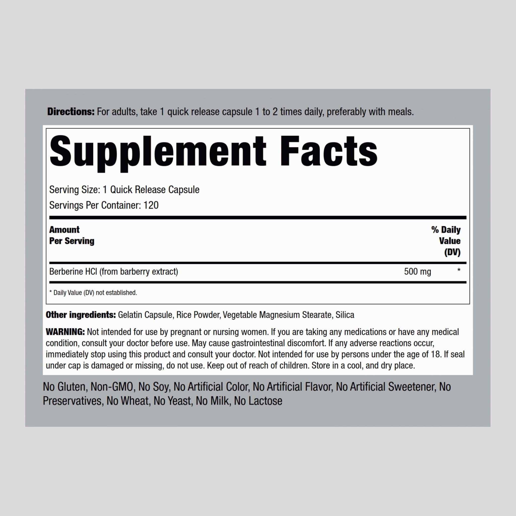 Gluten-free berberine supplement for vitality
