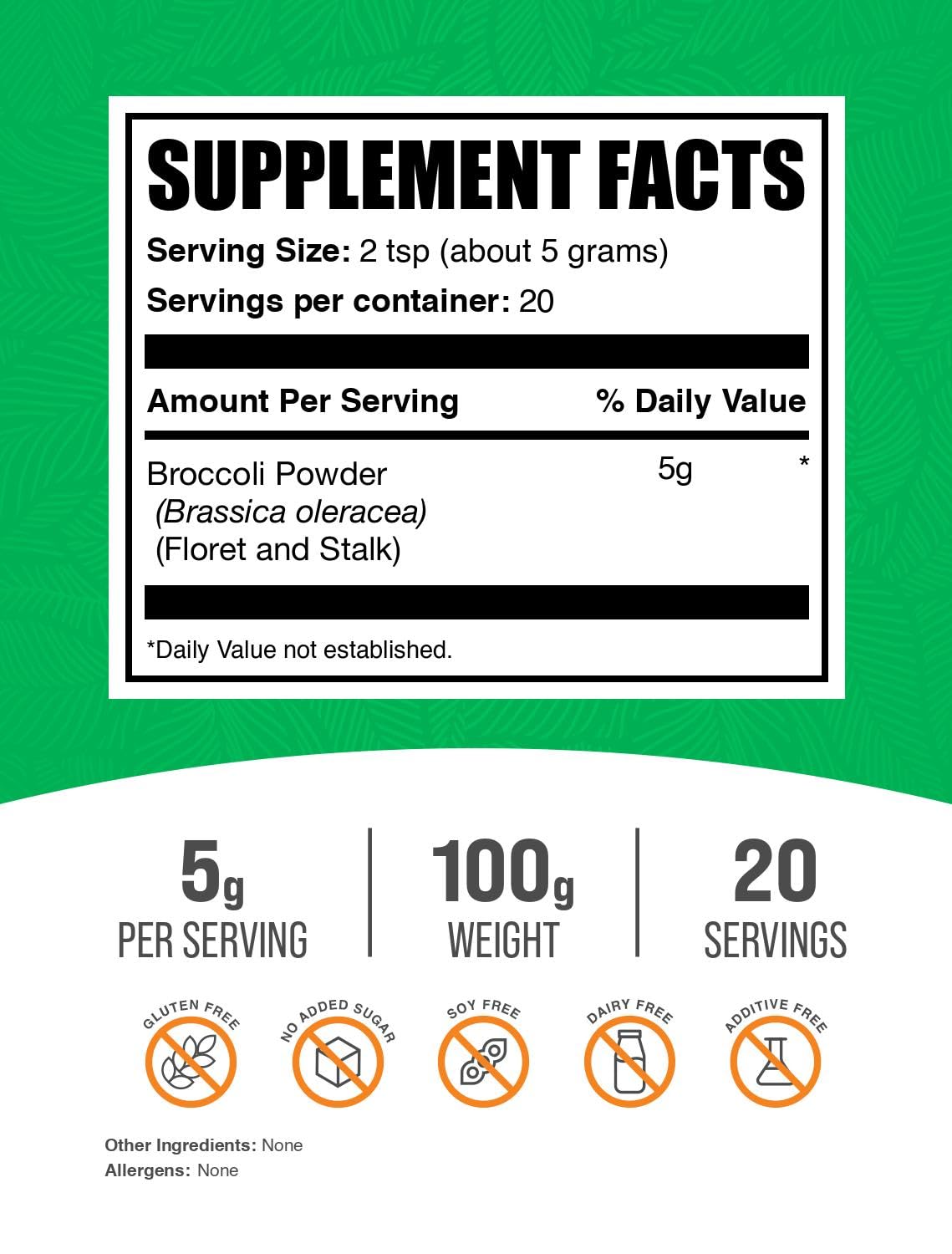 Gluten free broccoli supplement for nutrition