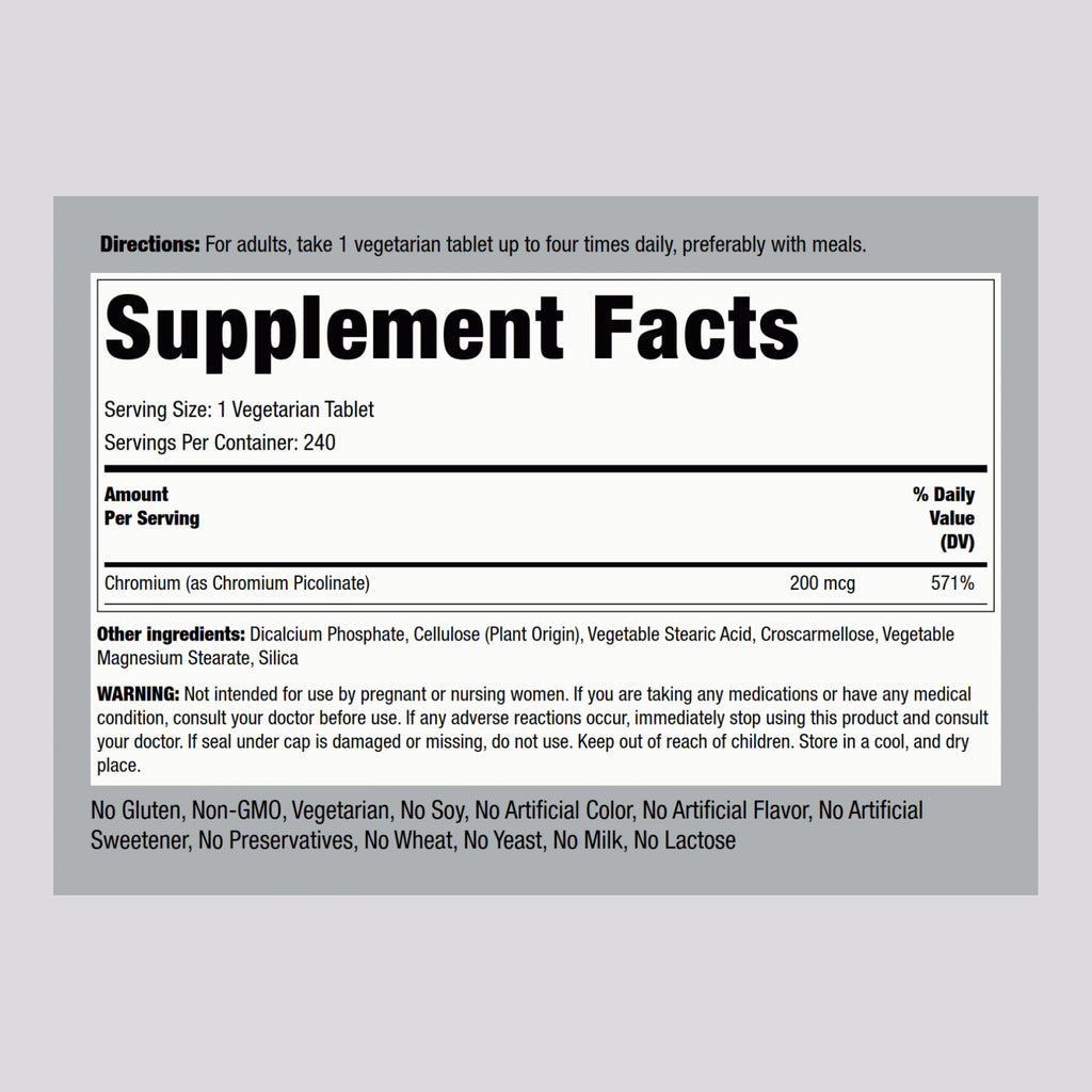 Gluten free chromium tablets for wellness