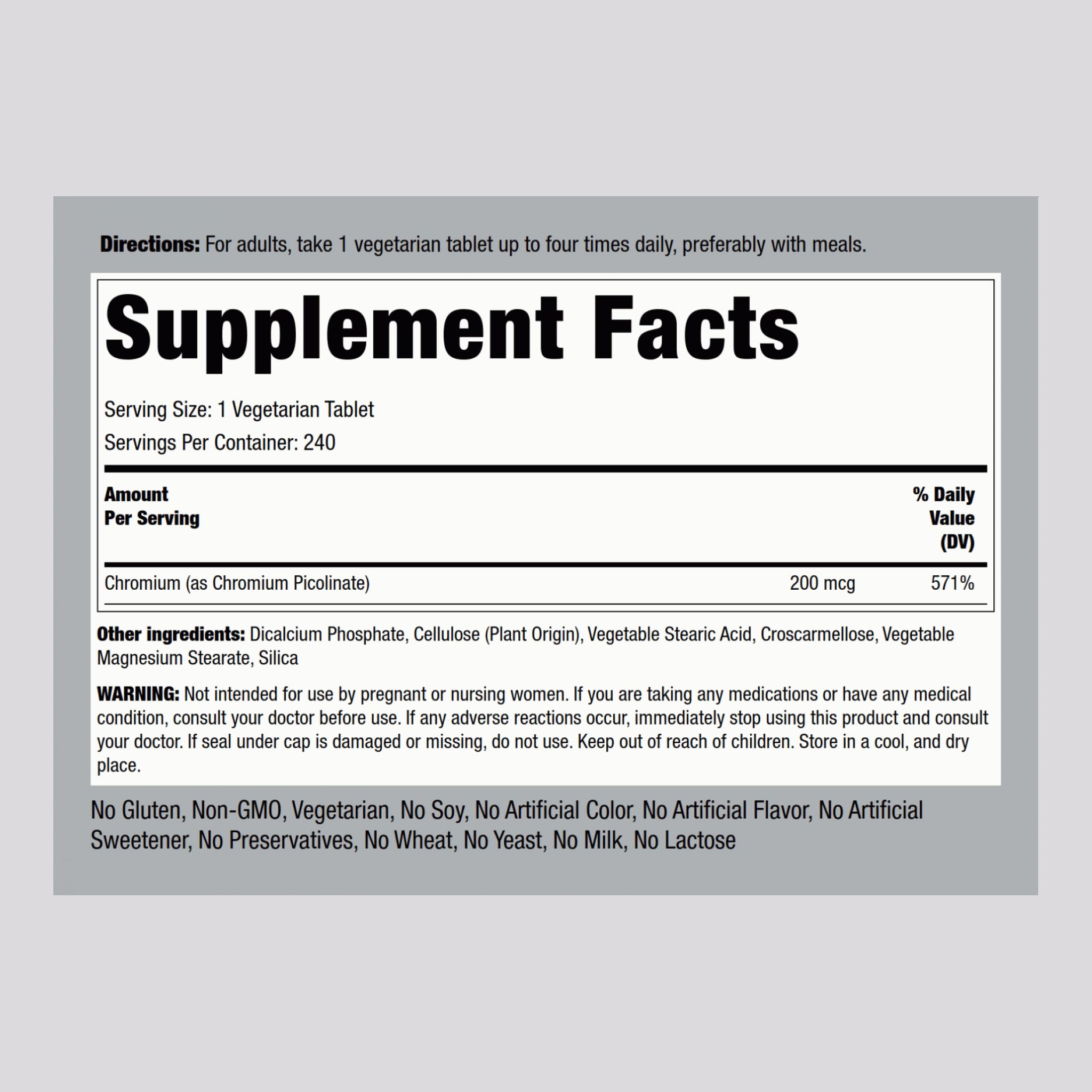 Gluten free chromium tablets for wellness