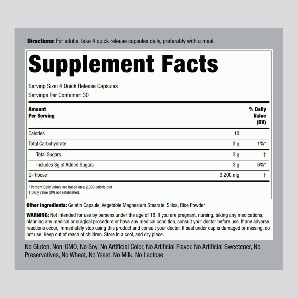 Gluten free D-Ribose for daily wellness