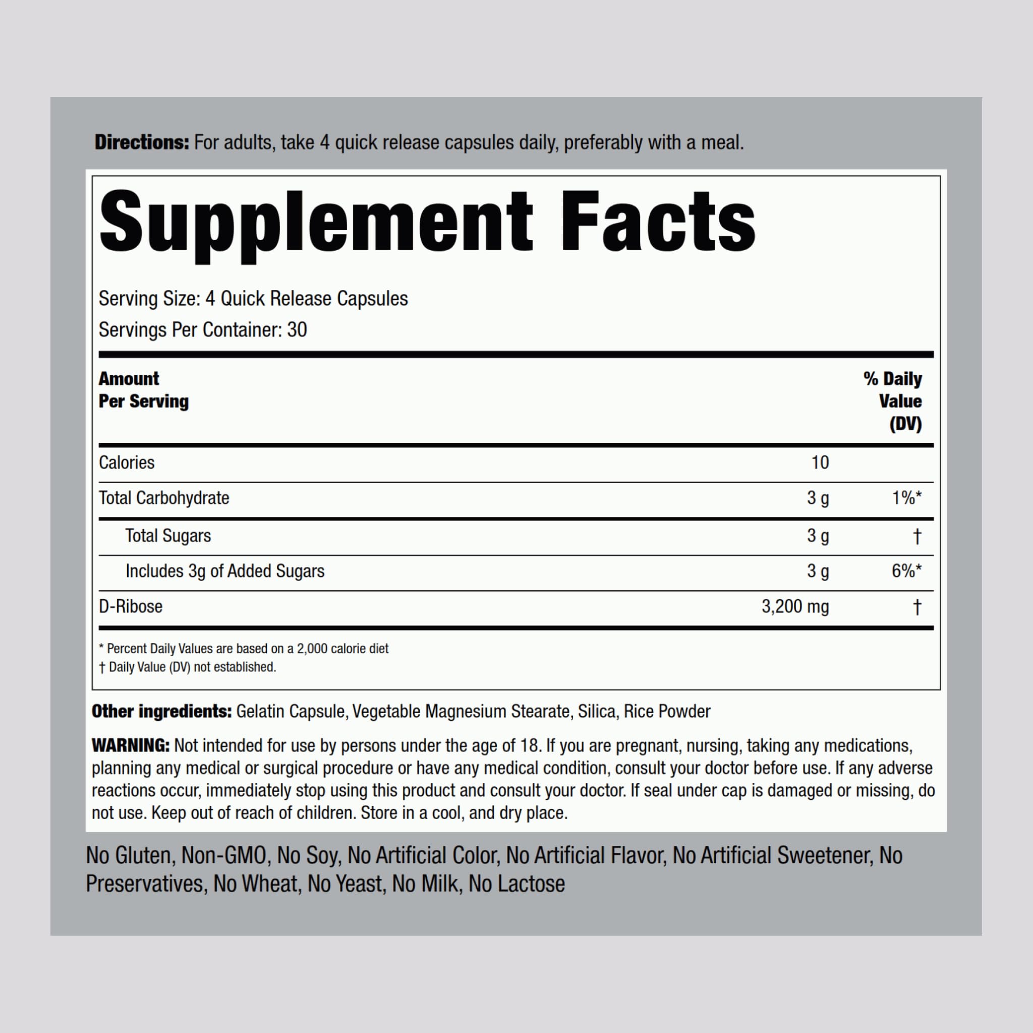 Gluten free D-Ribose for daily wellness