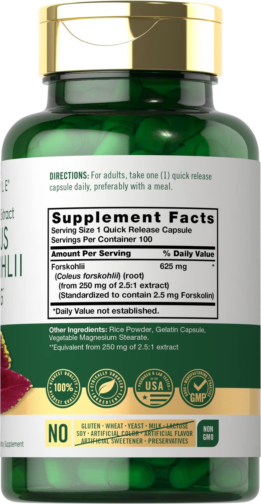 Gluten free forskohlii capsules for dietary support