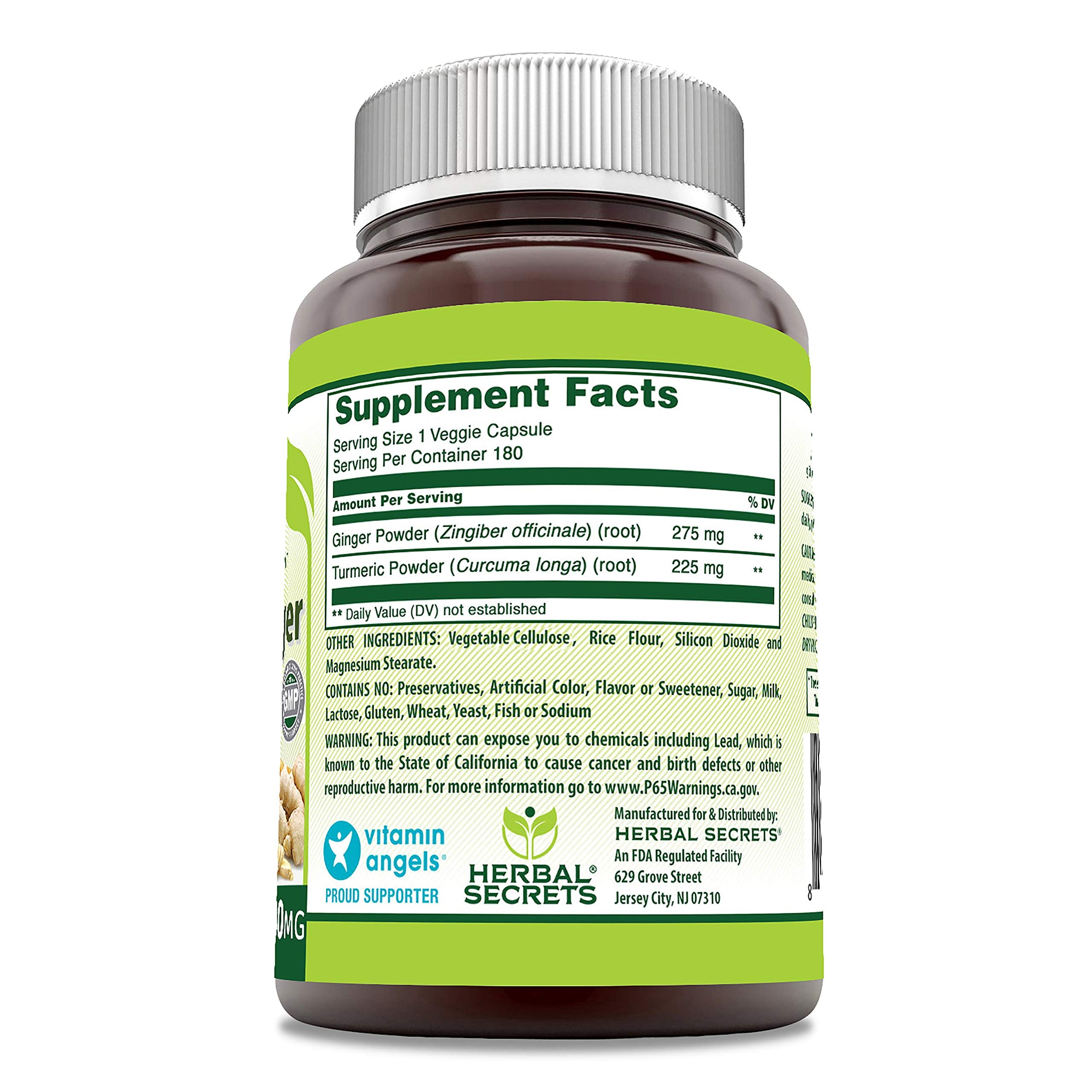 Gluten free ginger and turmeric capsules