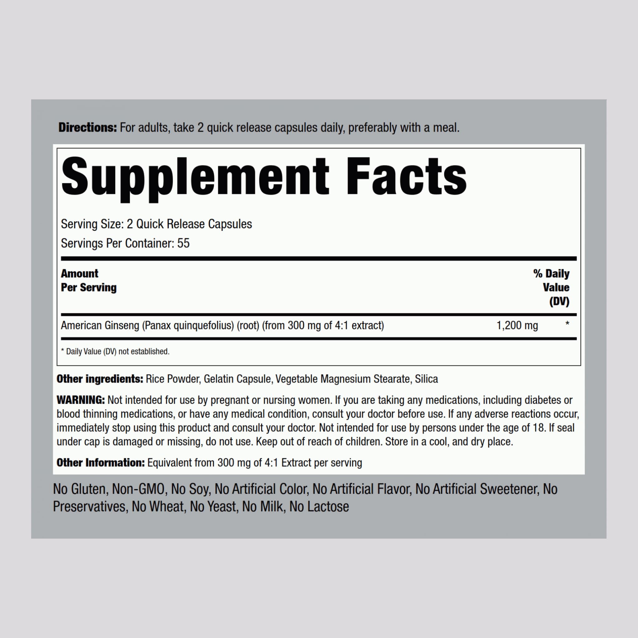 Gluten free ginseng root extract