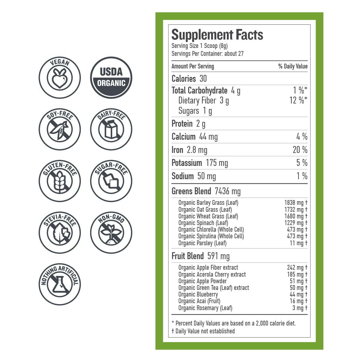 gluten-free greens powder with spirulina