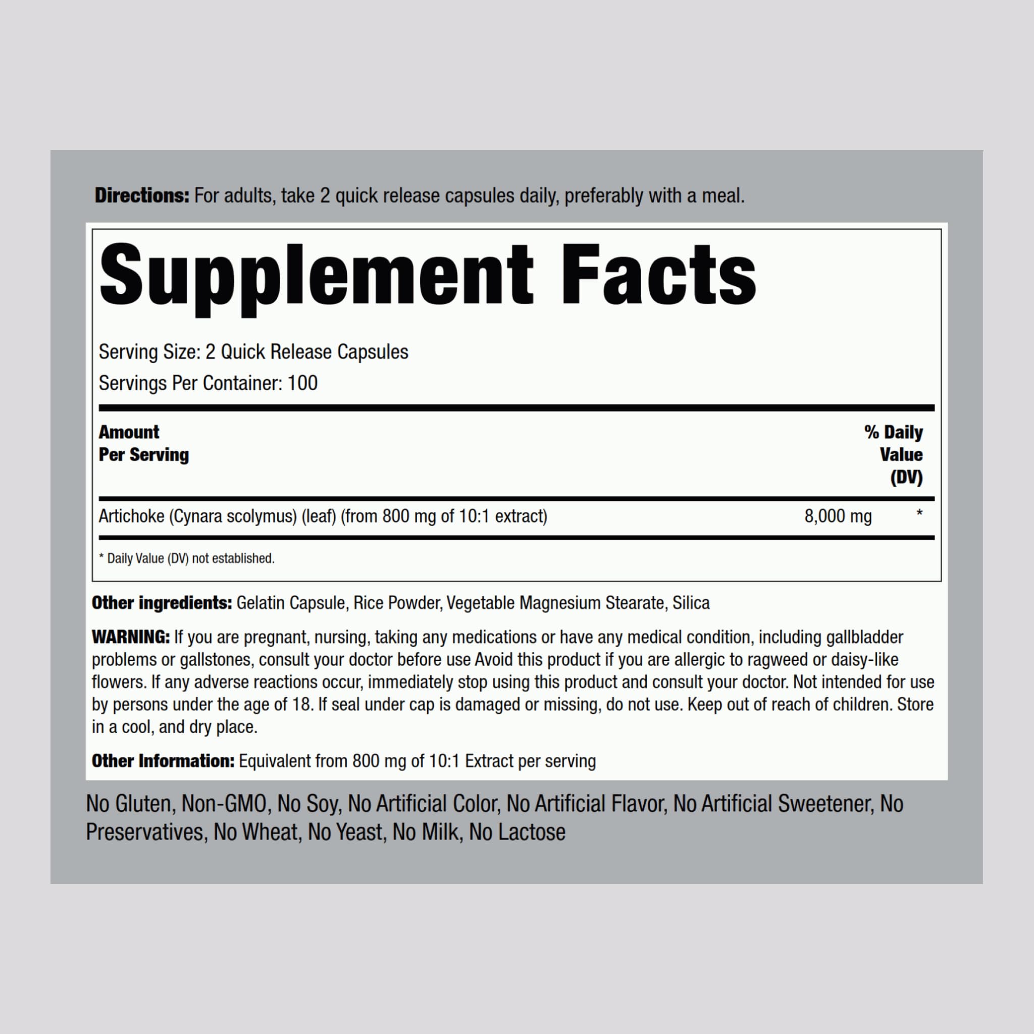 gluten-free herbal artichoke pills