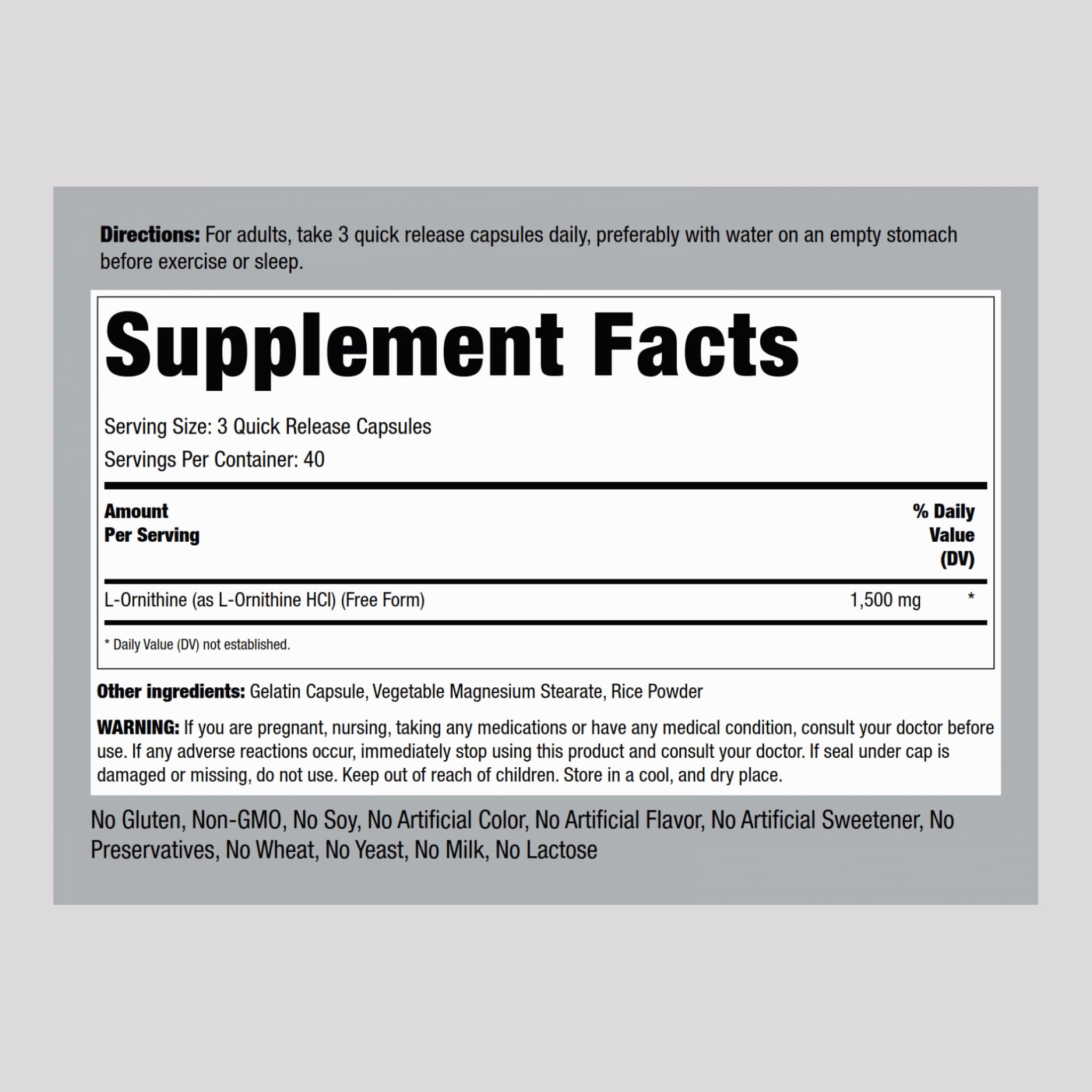 Gluten free L-Ornithine supplement benefits