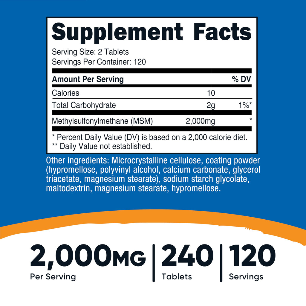 Gluten-free MSM tablets for sensitive diets