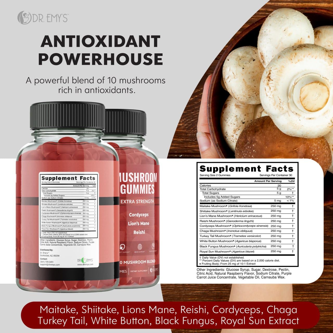 Gluten-free mushroom gummies for energy