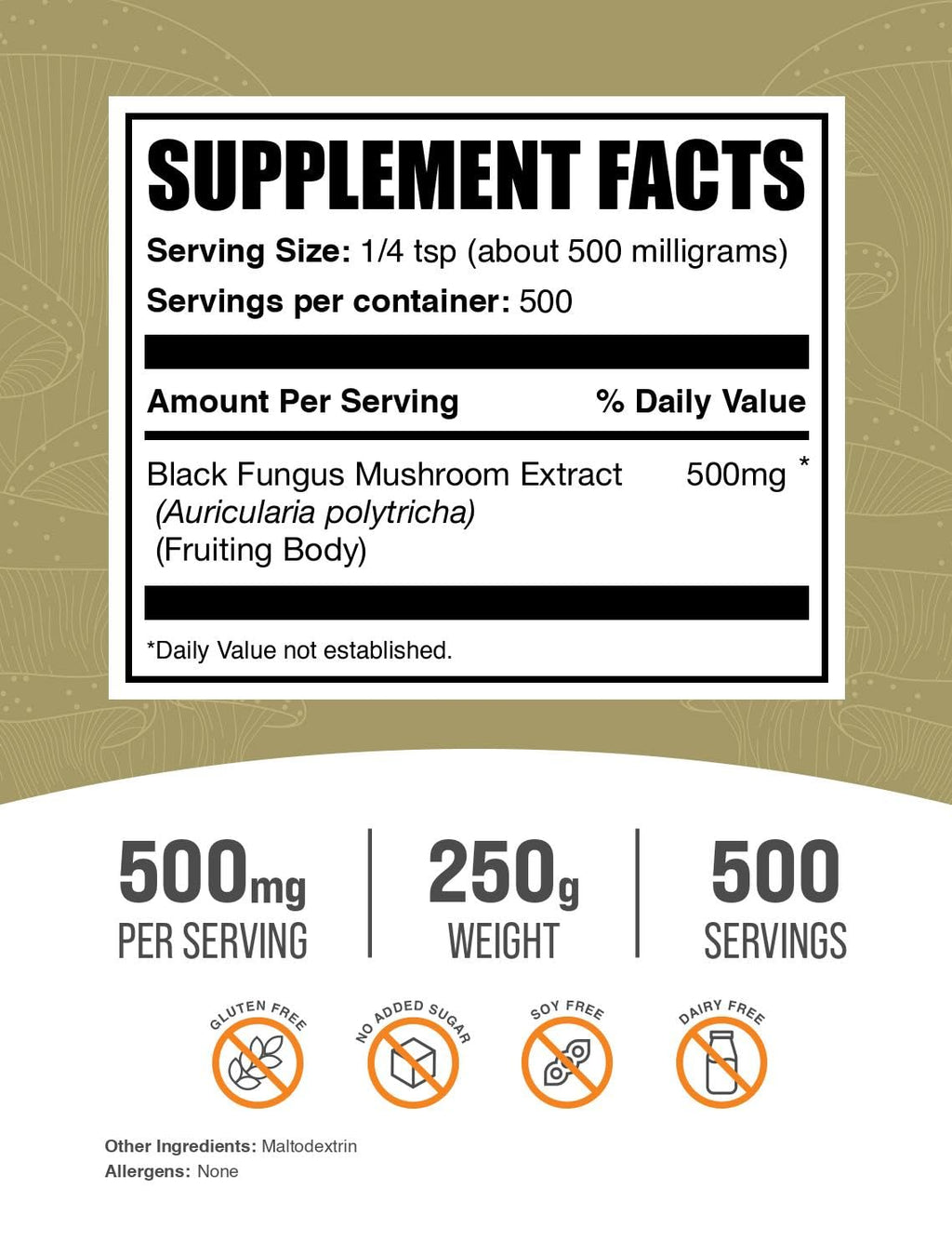 Gluten free mushroom supplement powder