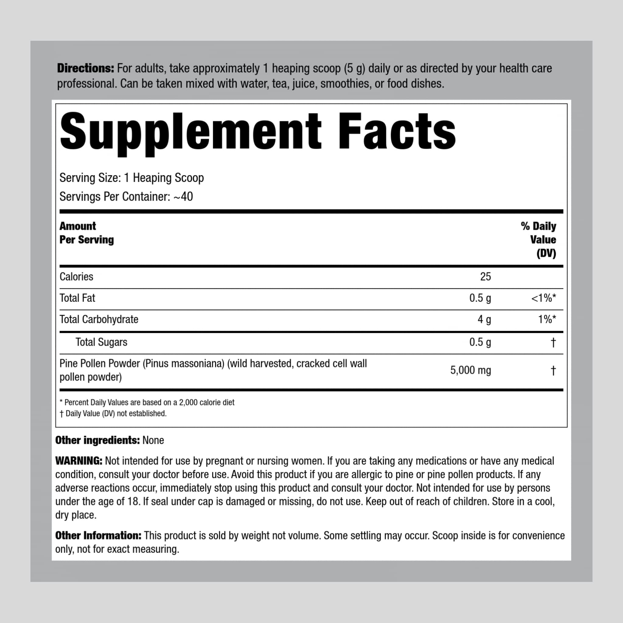 Gluten-free pine pollen nutrition